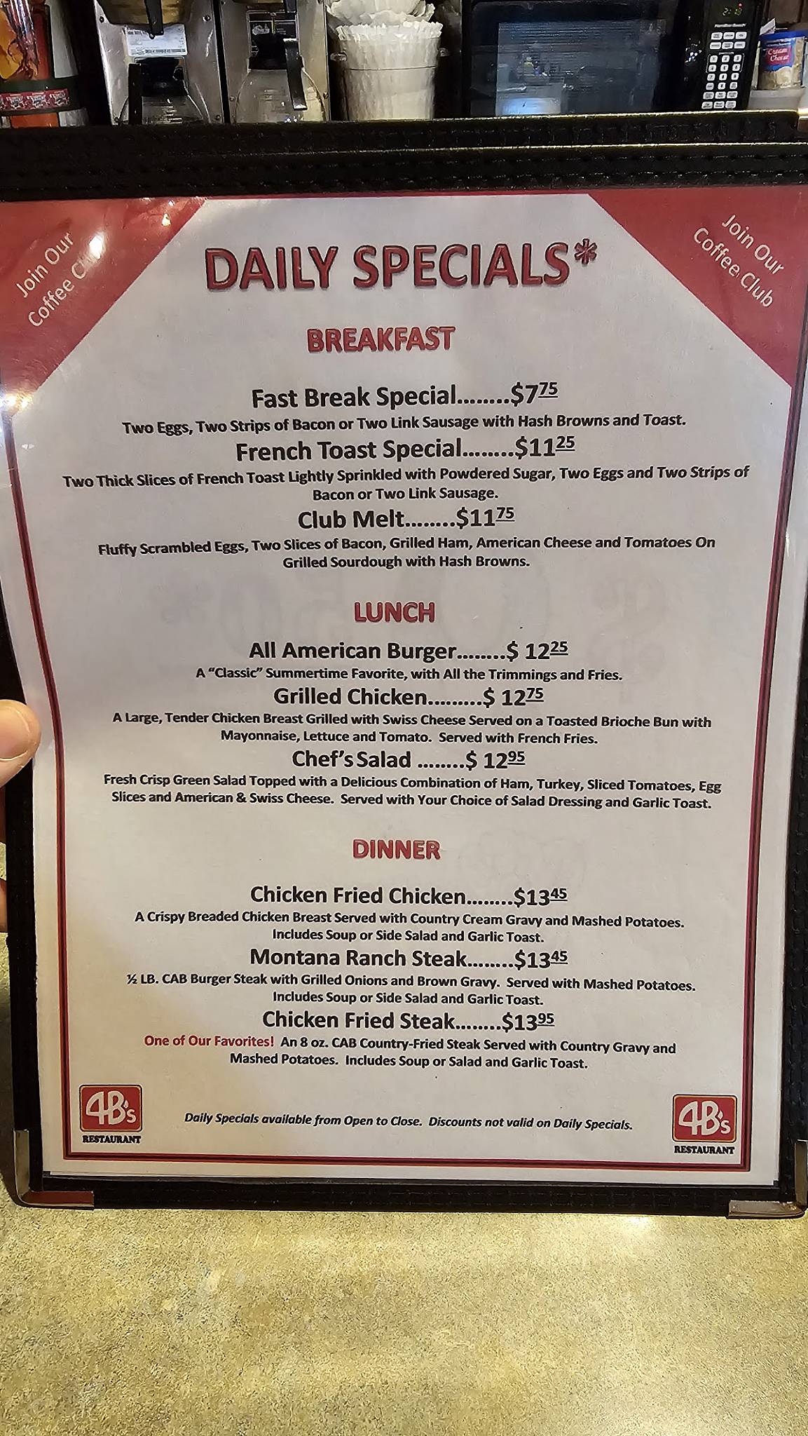 Menu at 4Bs Antlers Libby restaurant, Libby