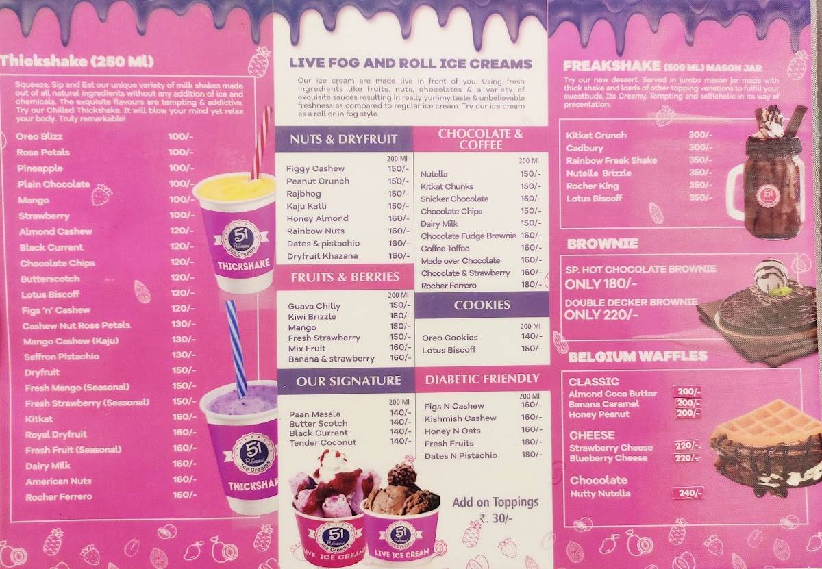 Menu at 51 Rainbow icecream,kohima, Kohima