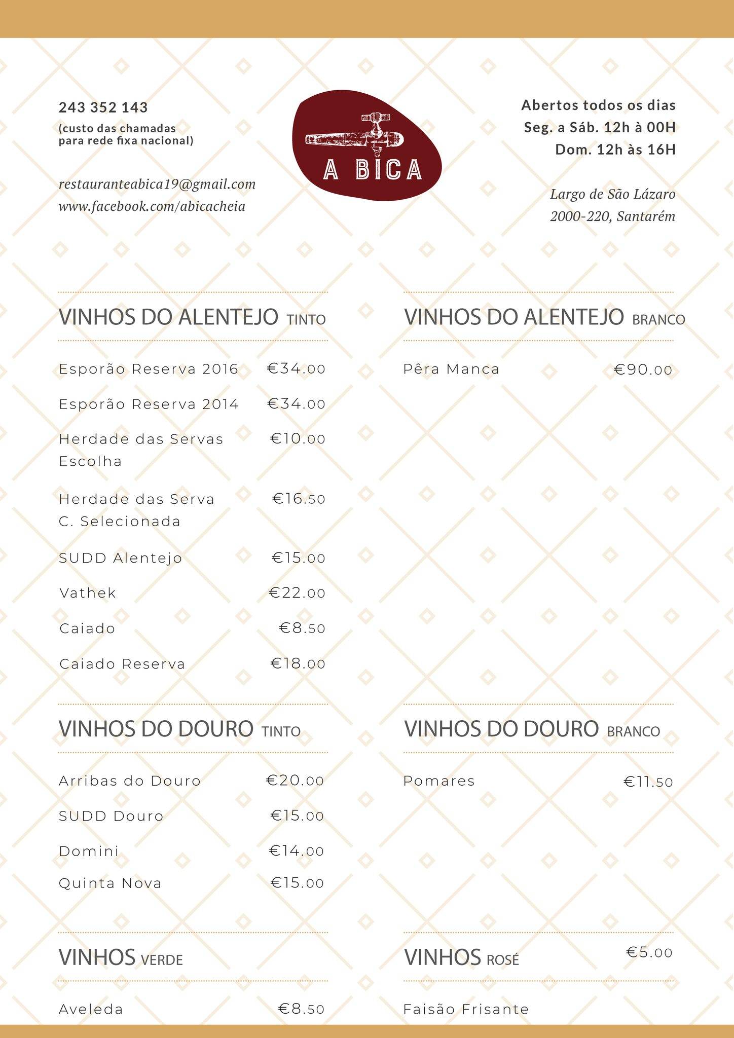 Menu em Restaurante A Bica, Santarem, Beco de São Lázaro 28
