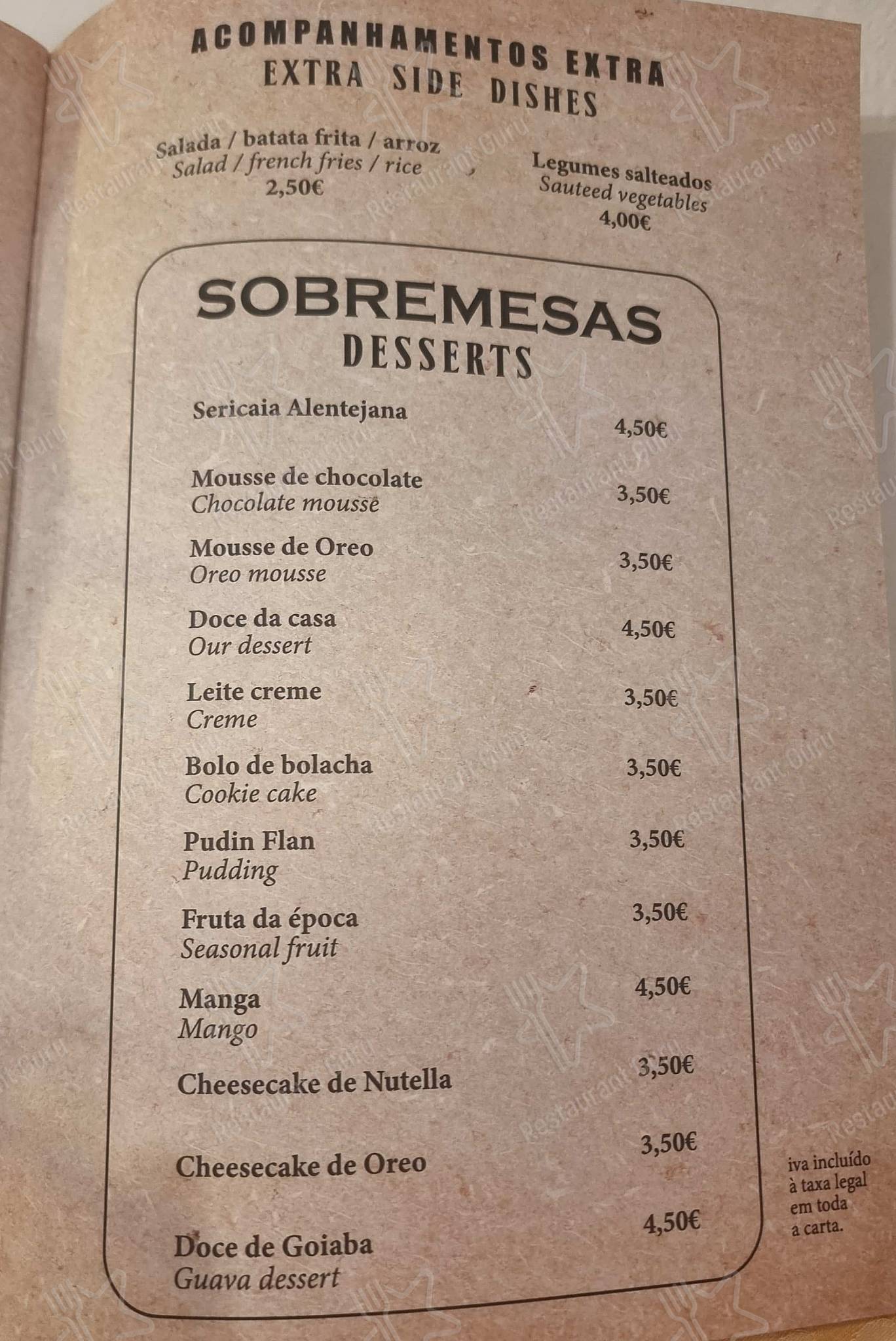 Menu at Restaurante A Gina, Lisbon
