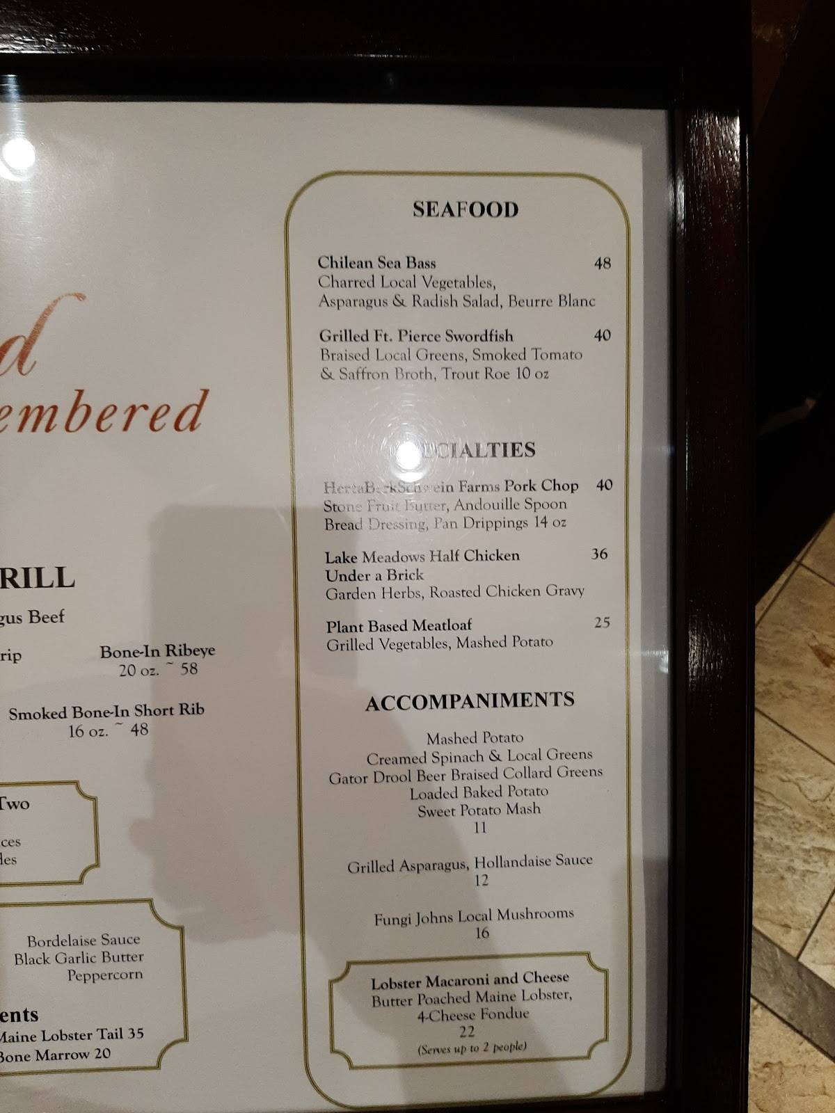 Menu at A Land Remembered steakhouse, Orlando, Universal Blvd