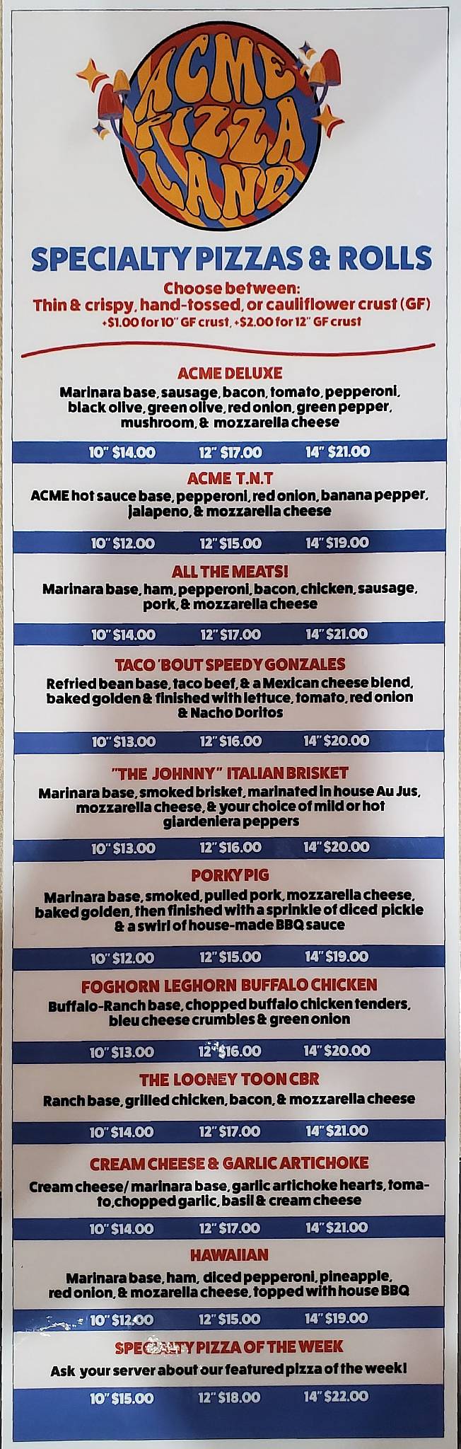 Menu at Acme By Full Circle BBQ, Fort Wayne