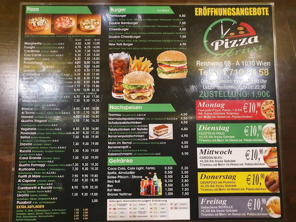 Speisekarte von ARIVA PIZZA KEBAP, Wien