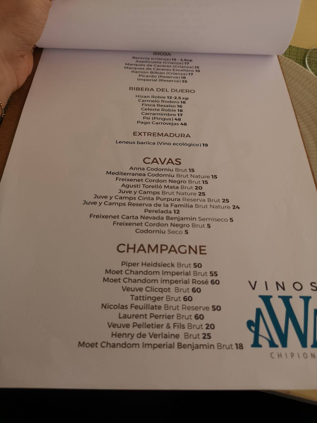 Carta de AWA Beach Club, Chipiona