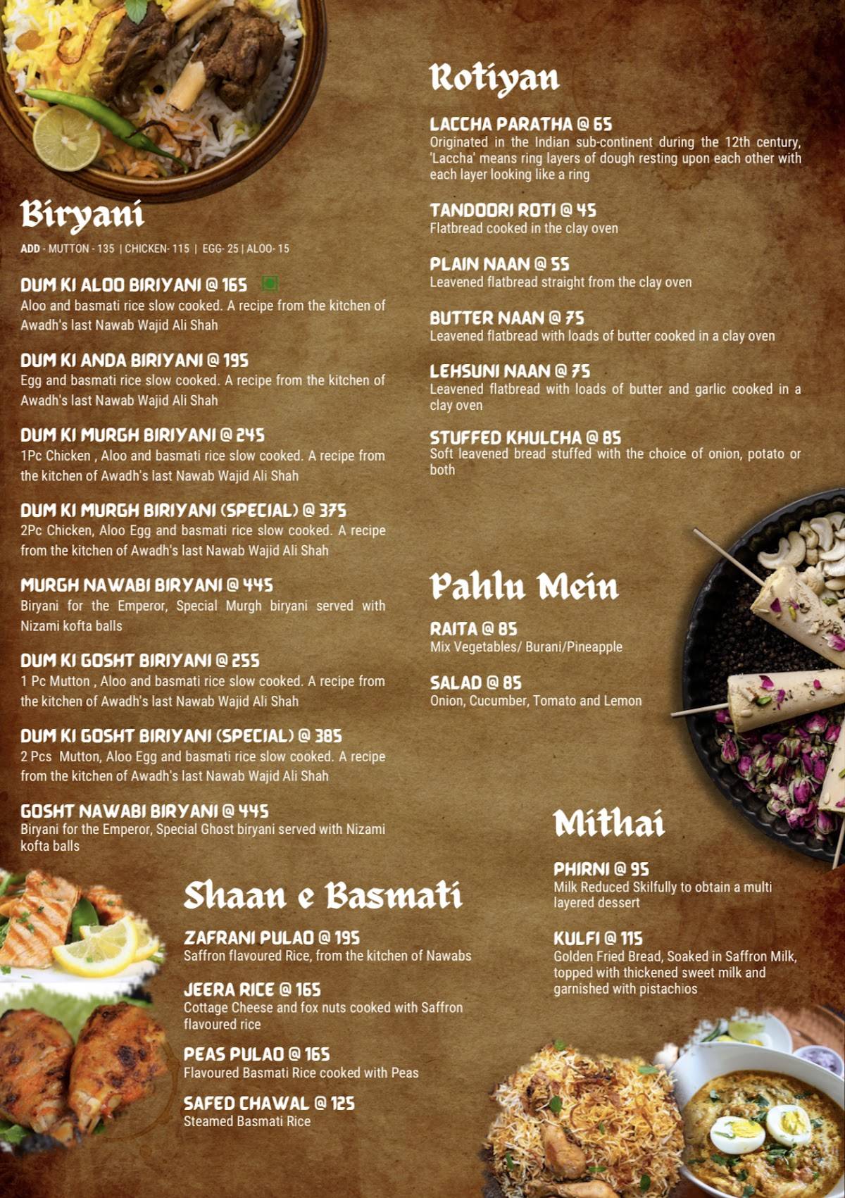 Menu at AWADH - Royal Kitchens of the Nawabs, Kolkata, 10C