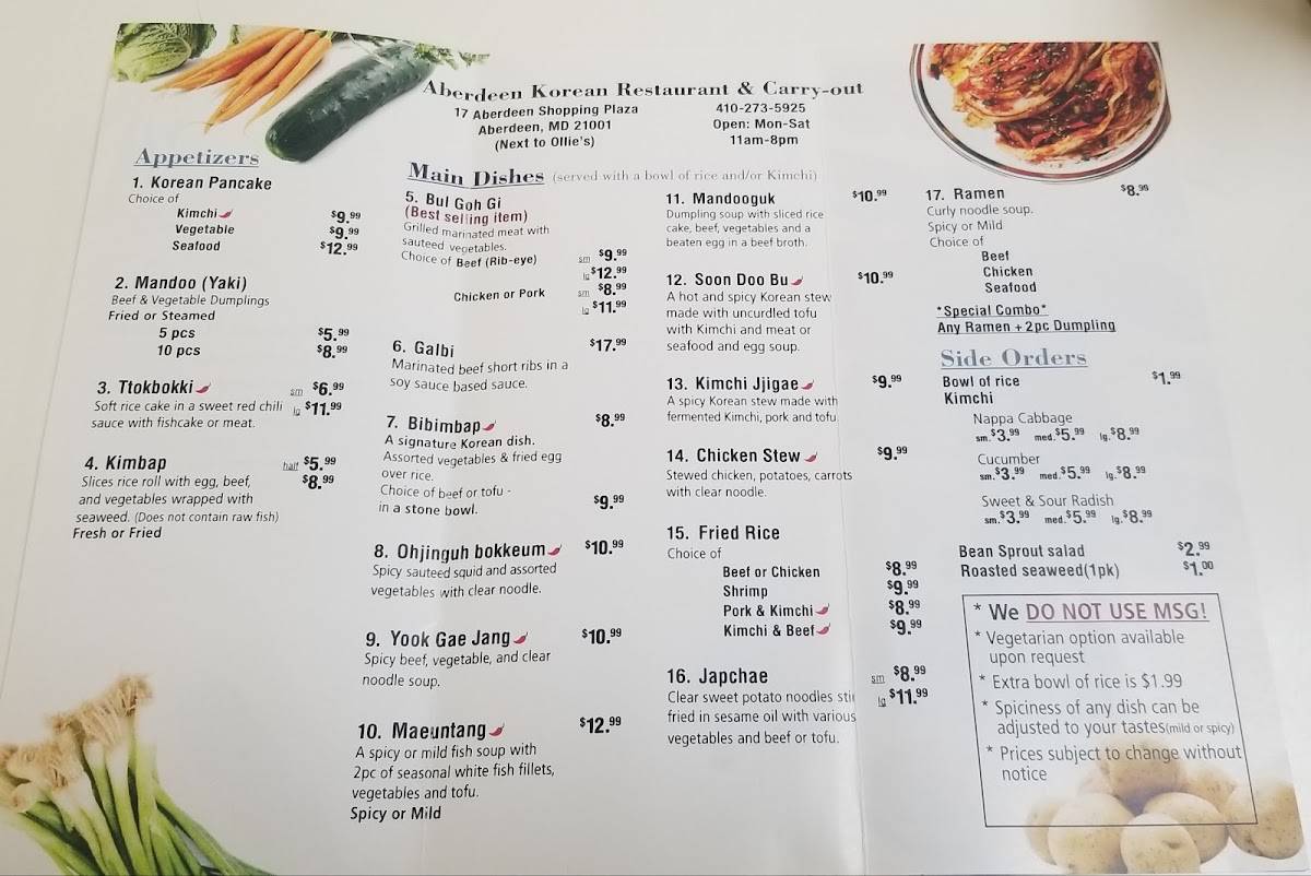 Menu at Kimchi Joy - Korean Restaurant, Aberdeen