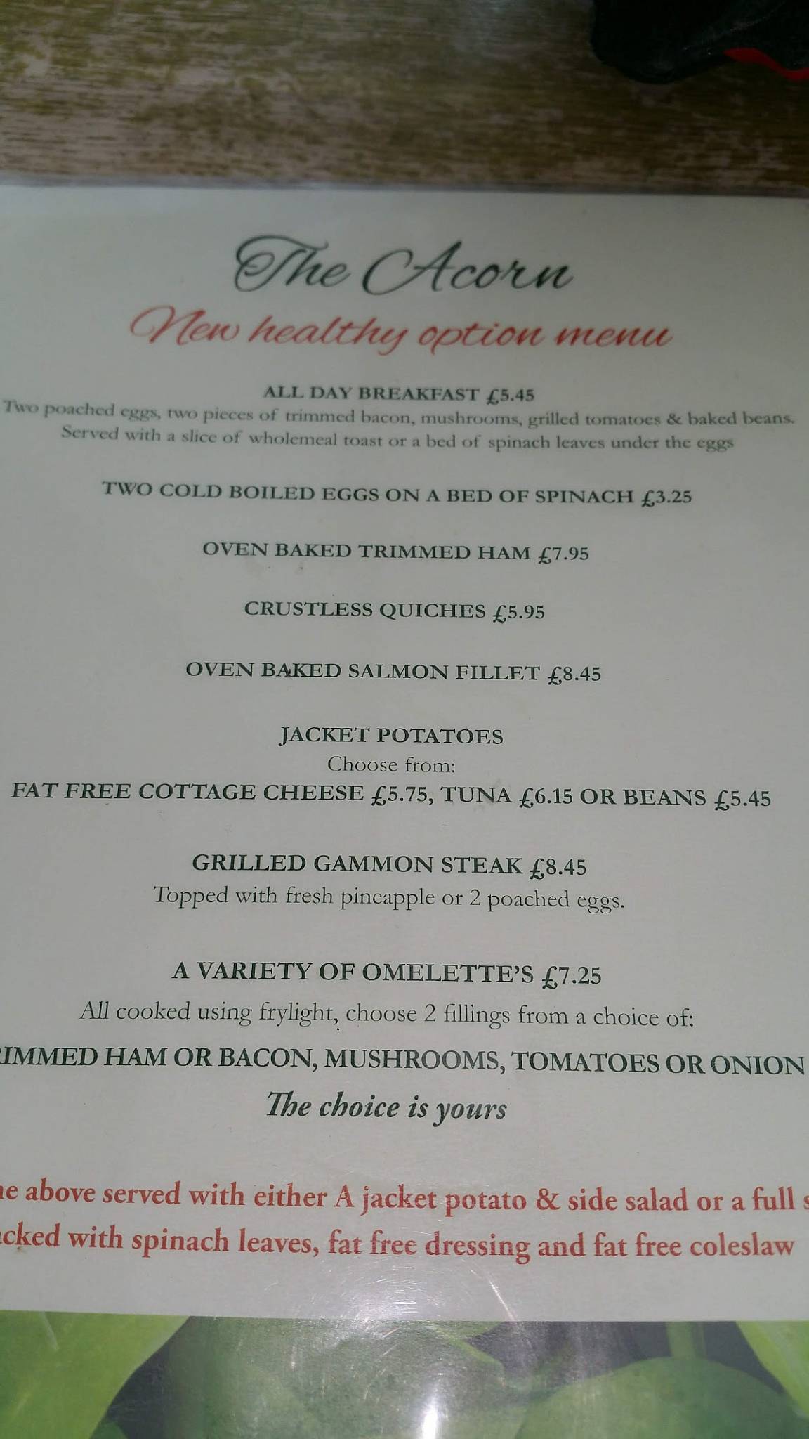 Menu at Acorn Bistro & Restaurant, Bristol