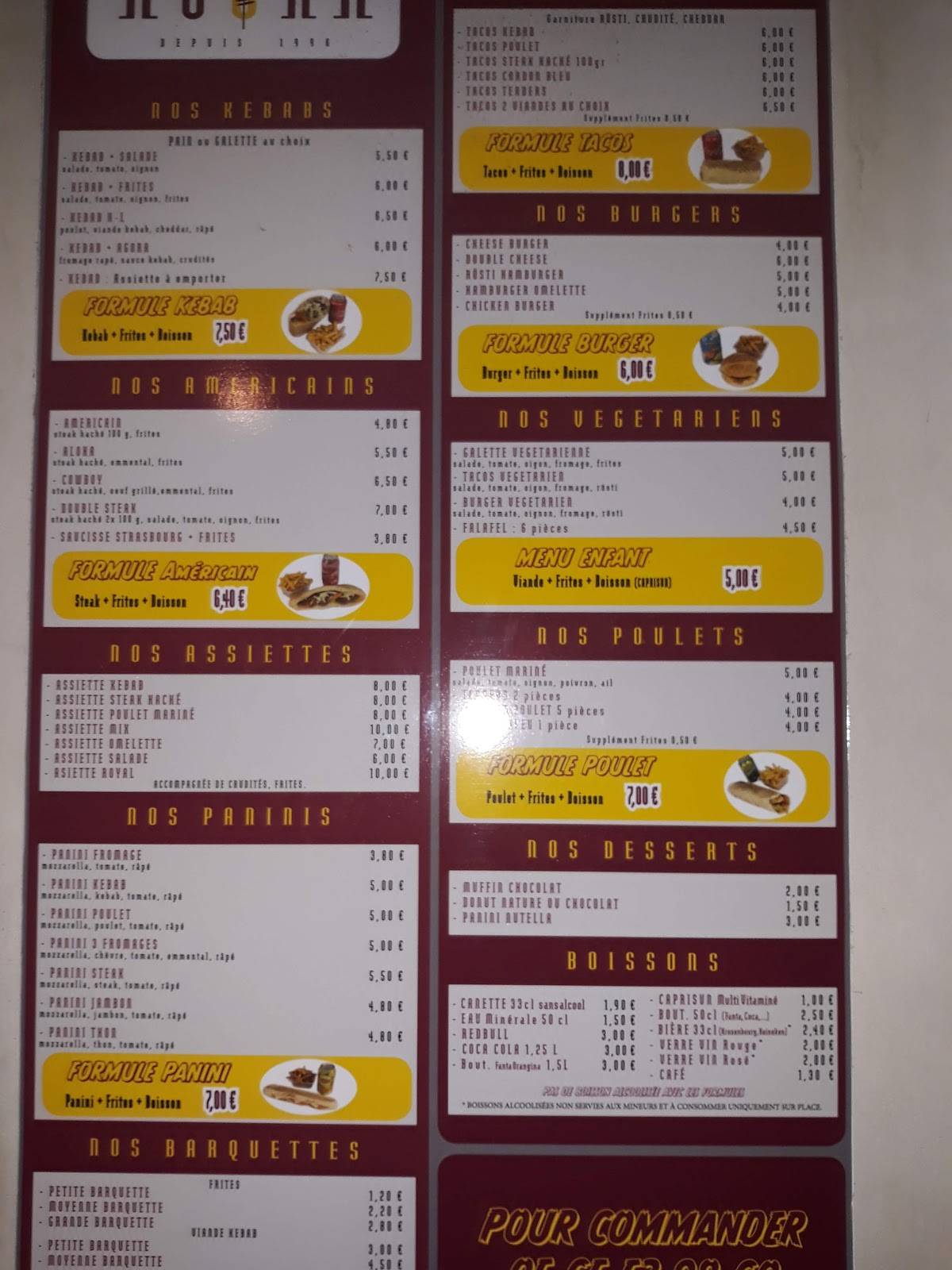 Menu au Agora Cahors fast food, Cahors