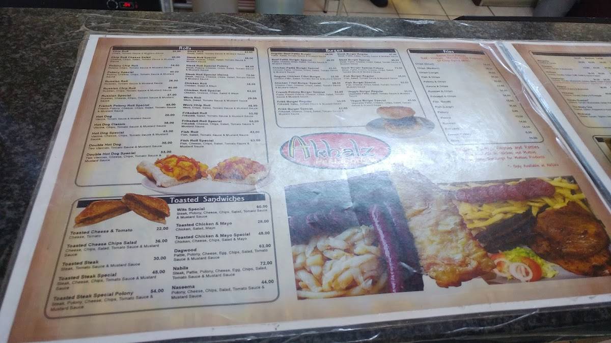 Menu at Akhalz Kelvin (Akhalwayas) restaurant, Johannesburg