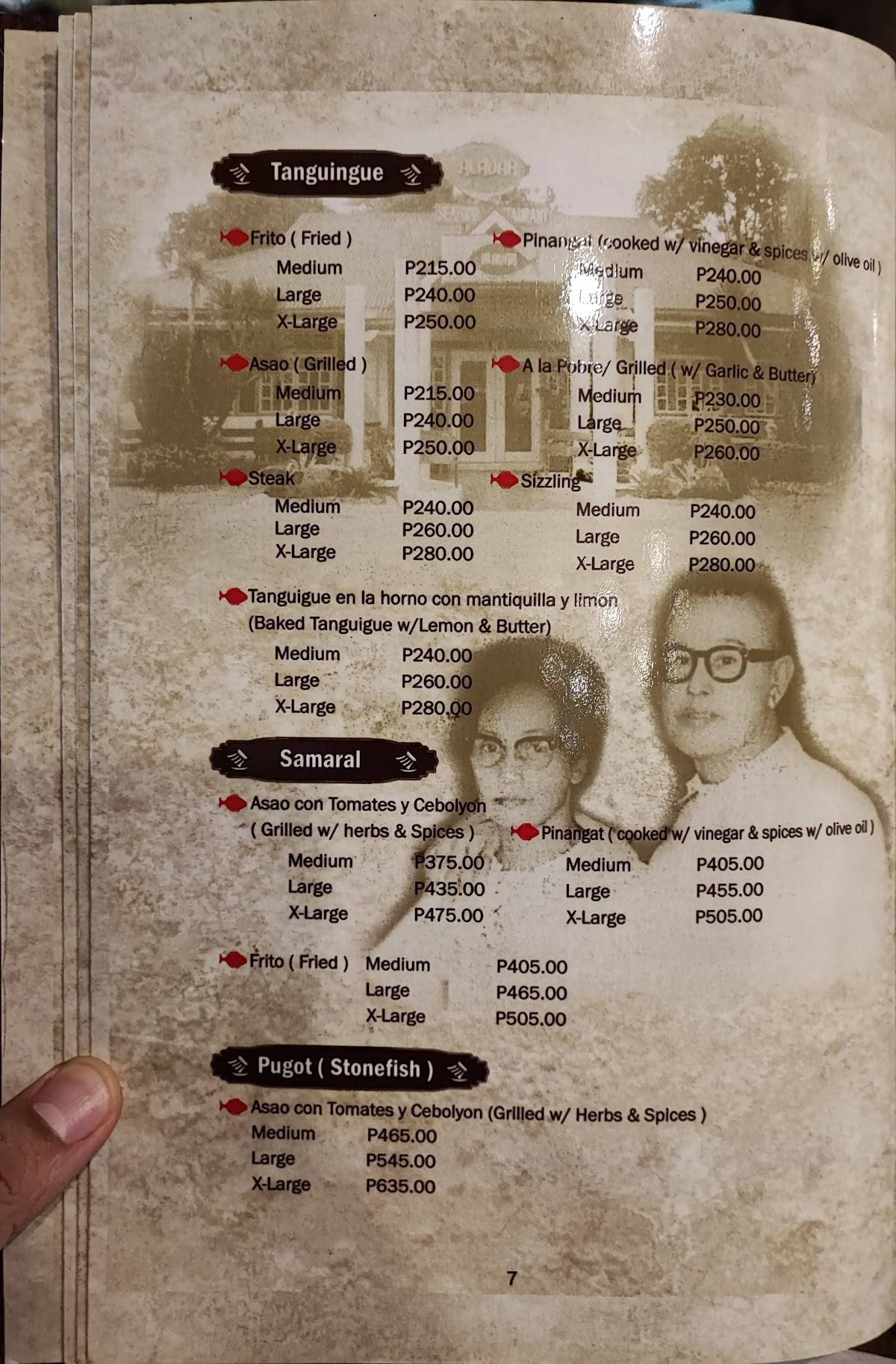 Menu at Alavar Seafood Restaurant, Zamboanga, 173 Don Alfaro St