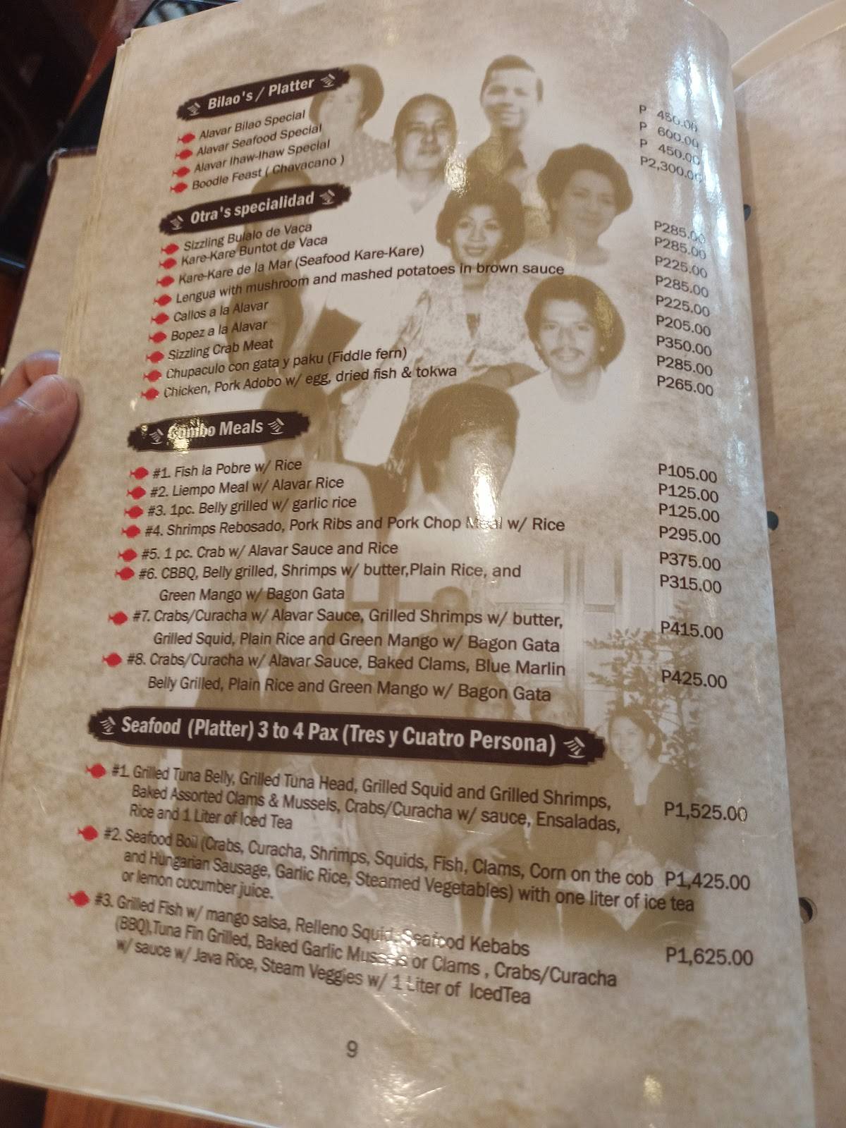 Menu at Alavar Seafood Restaurant, Zamboanga, 173 Don Alfaro St