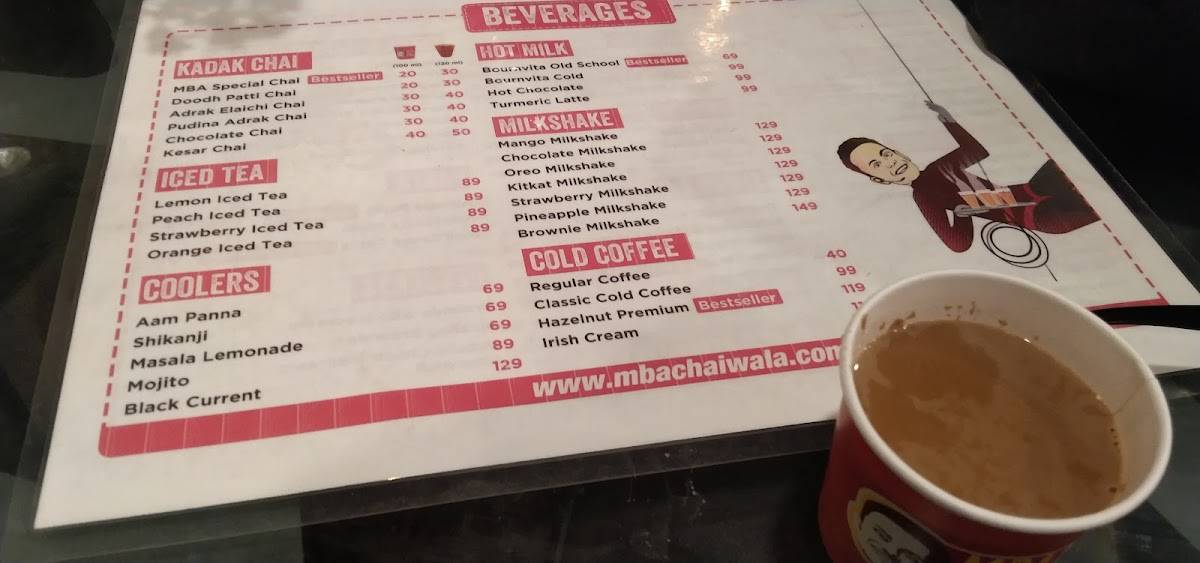 Menu at MBA Chaiwala, Allahabad