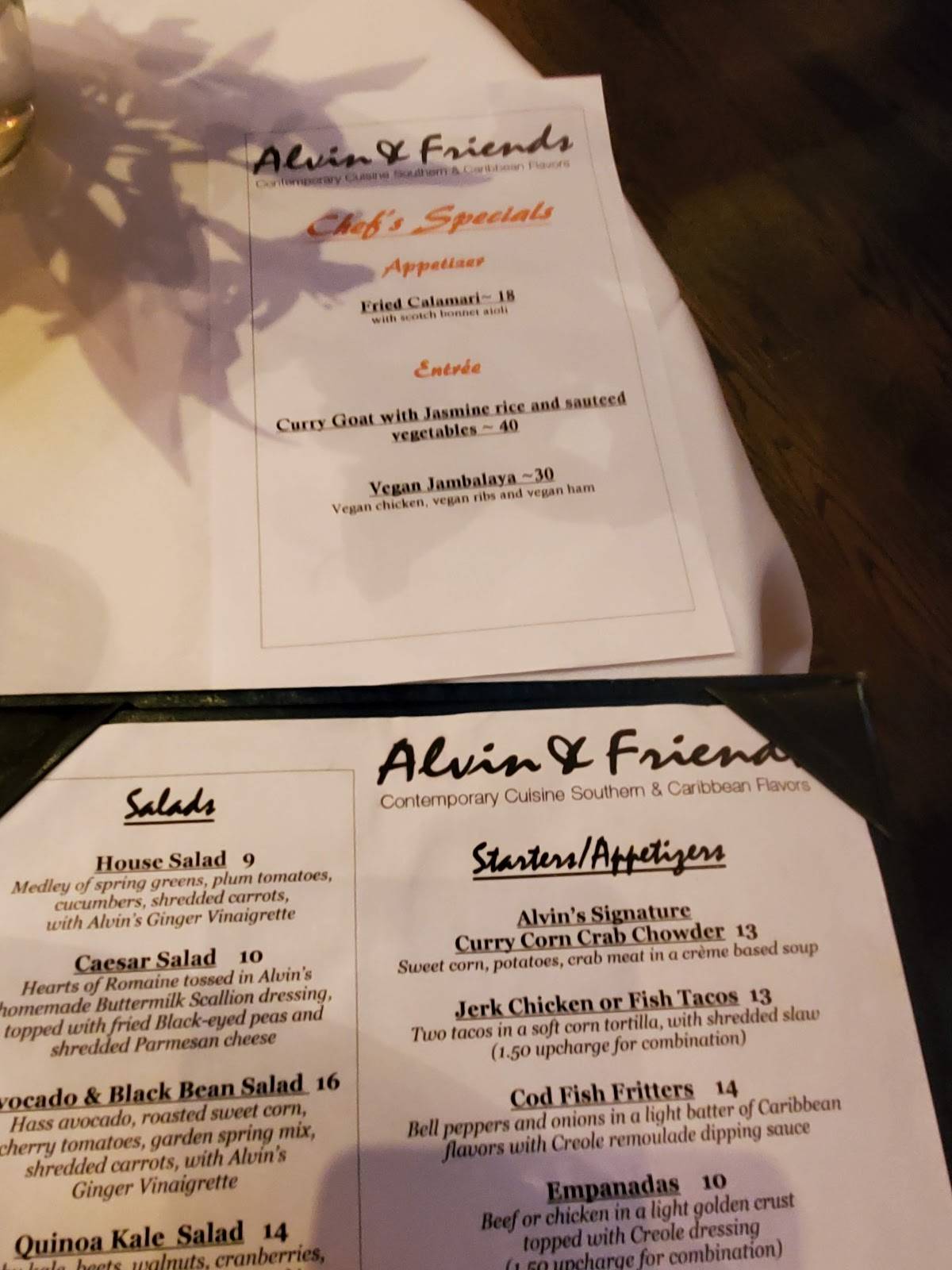 Menu at Alvin & Friends restaurant, New Rochelle