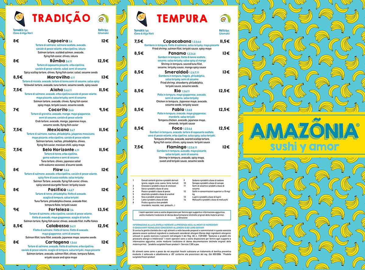 Menu at Amazonia piazza bologna restaurant, Rome