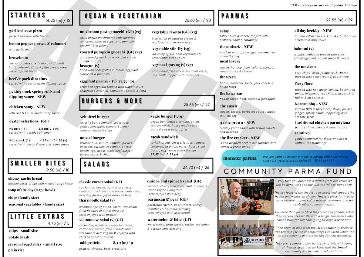 Menu at Amstel Club, Cranbourne