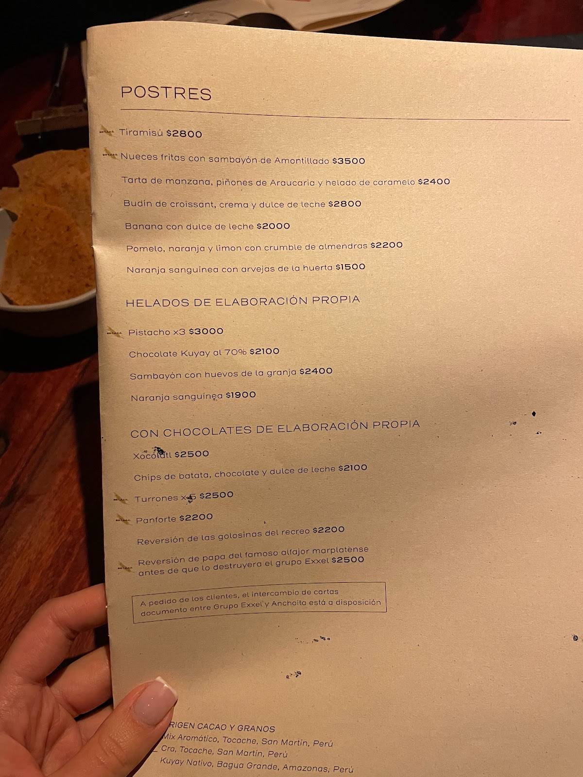 Carta de parrilla Anchoita, Buenos Aires
