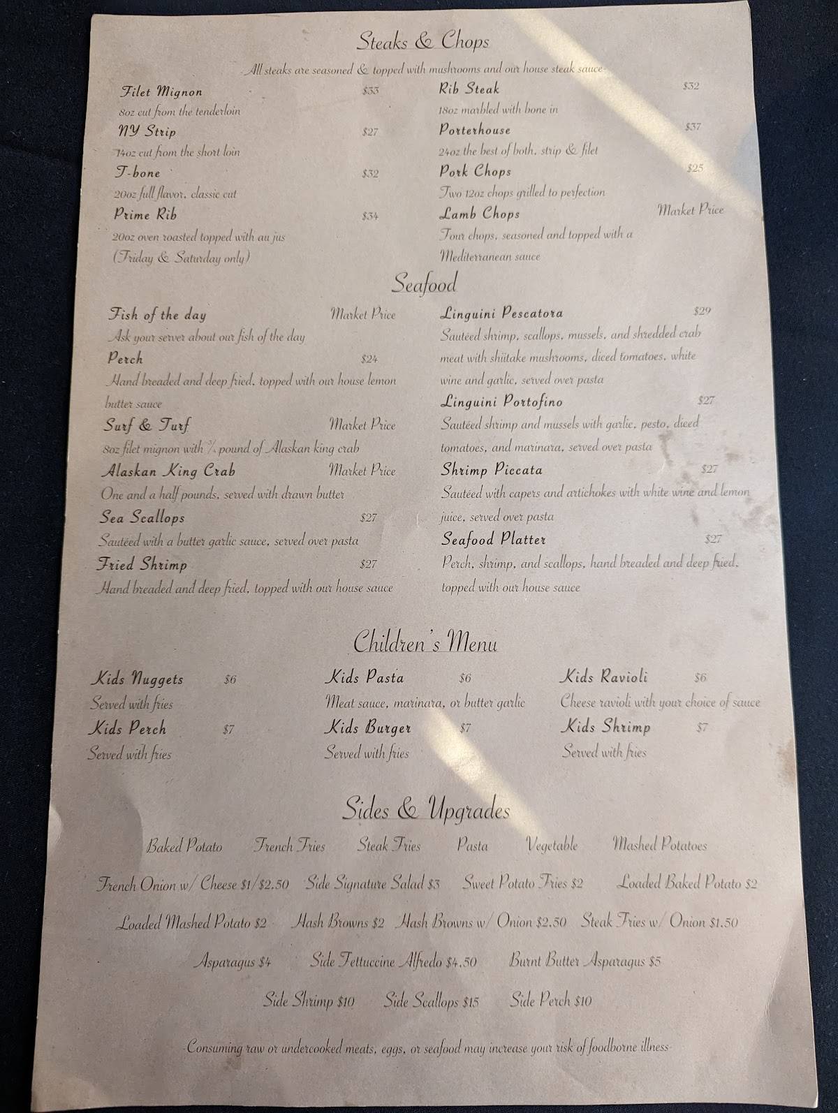 Menu at Angelo's Chop House steakhouse, Monroe