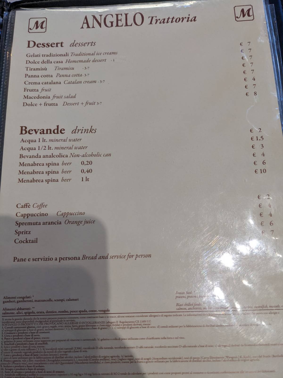 Menu da Angelo Ristorante Trattoria, Roma