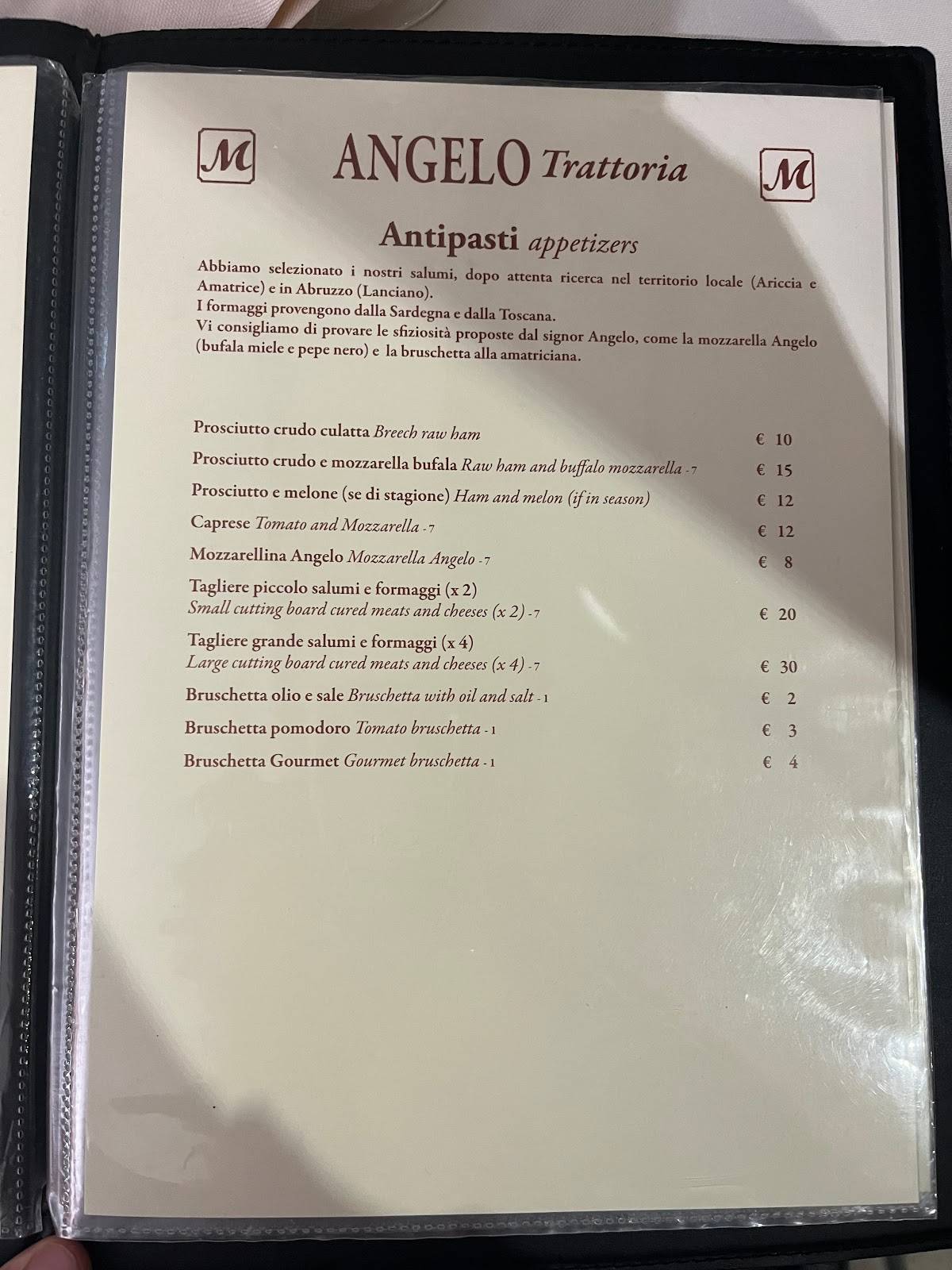Menu da Angelo Ristorante Trattoria, Roma
