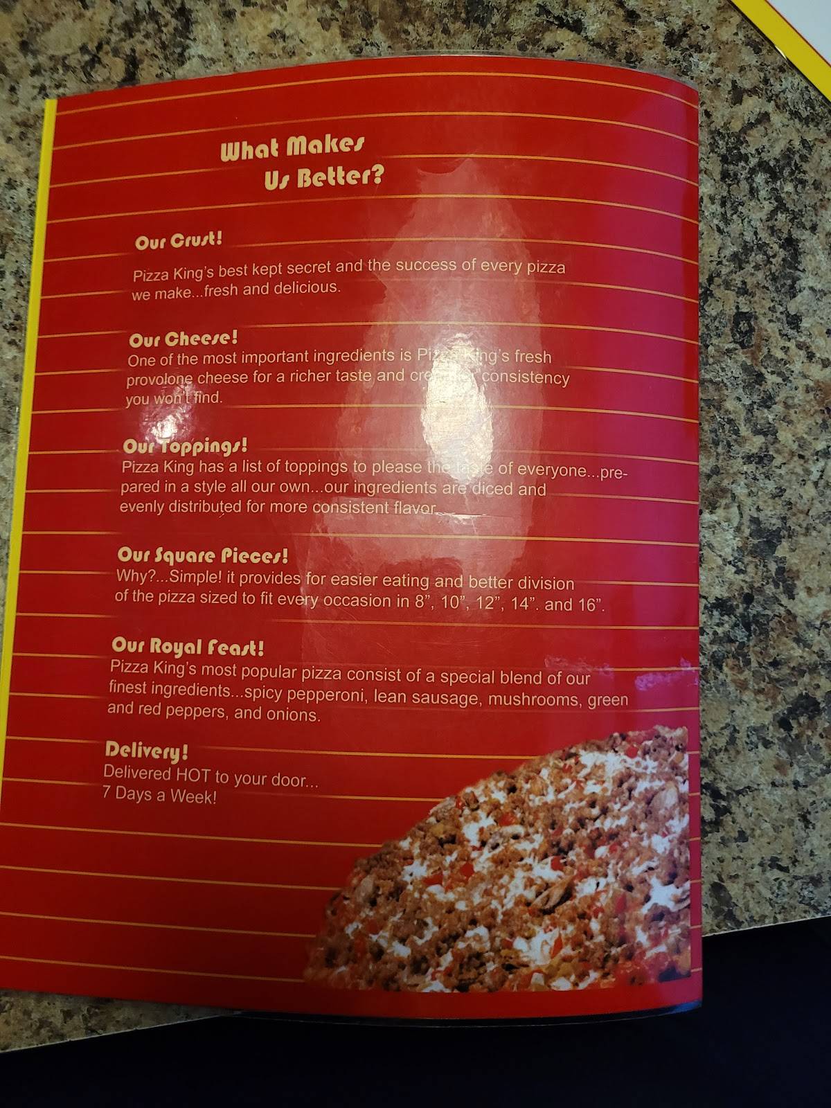 Menu at Pizza King pizzeria, Angola, N Wayne St