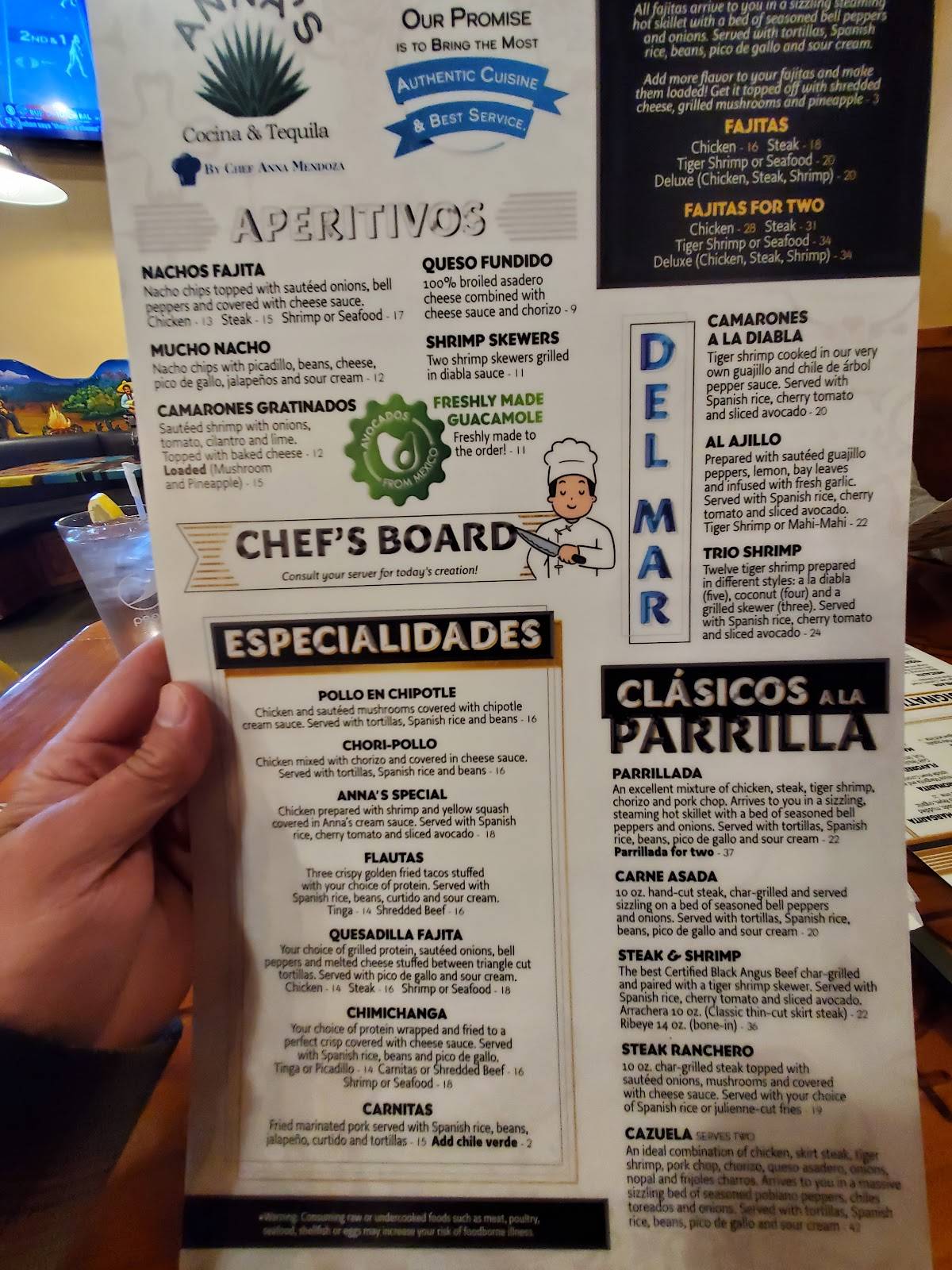 Menu at Anna's Cocina & Tequila restaurant, Devils Lake