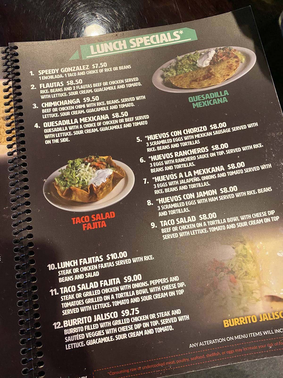Menu at Arandas Mexican Grill restaurant, Delavan