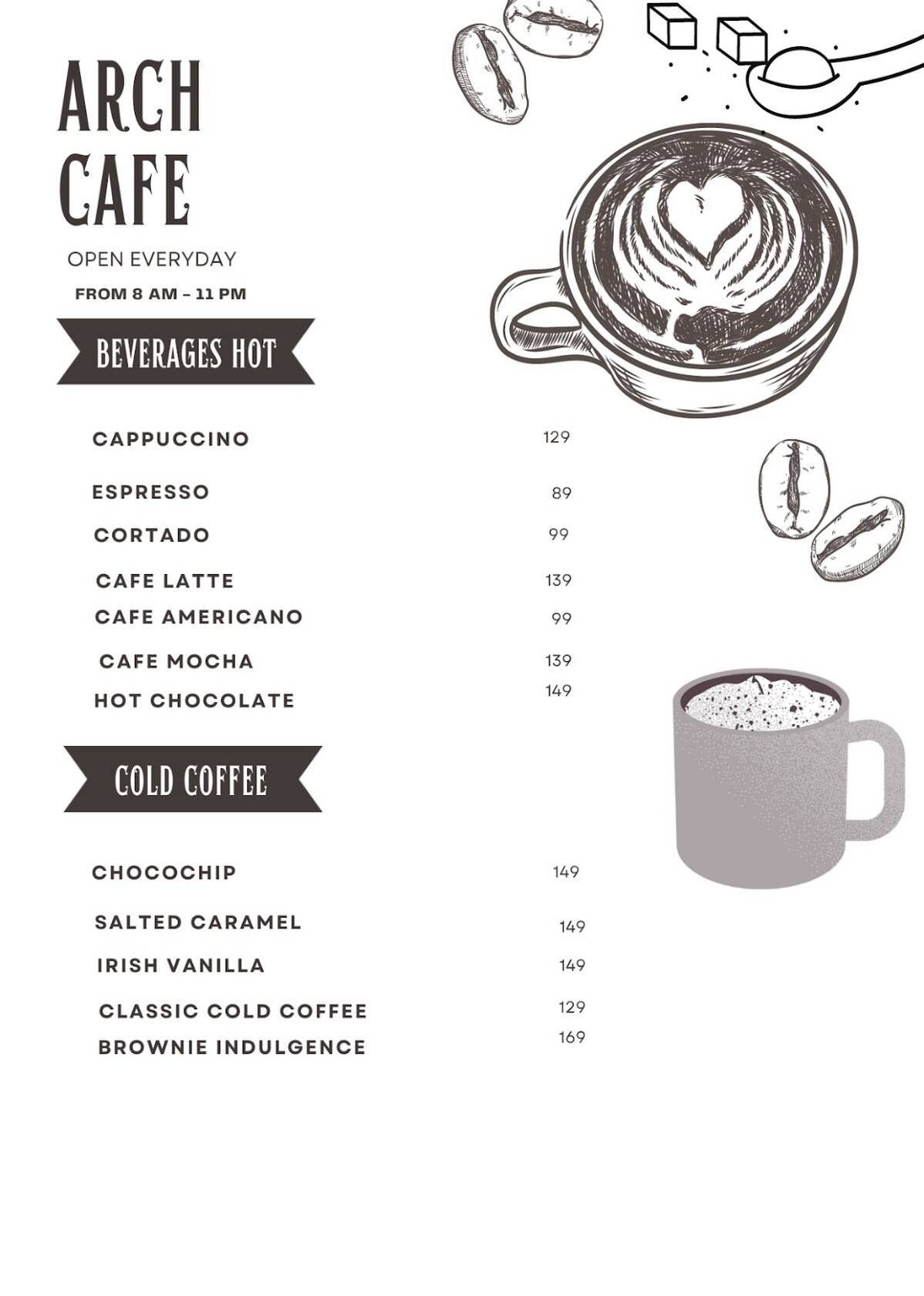 Menu at Arch Cafe - Kothapet, Hyderabad