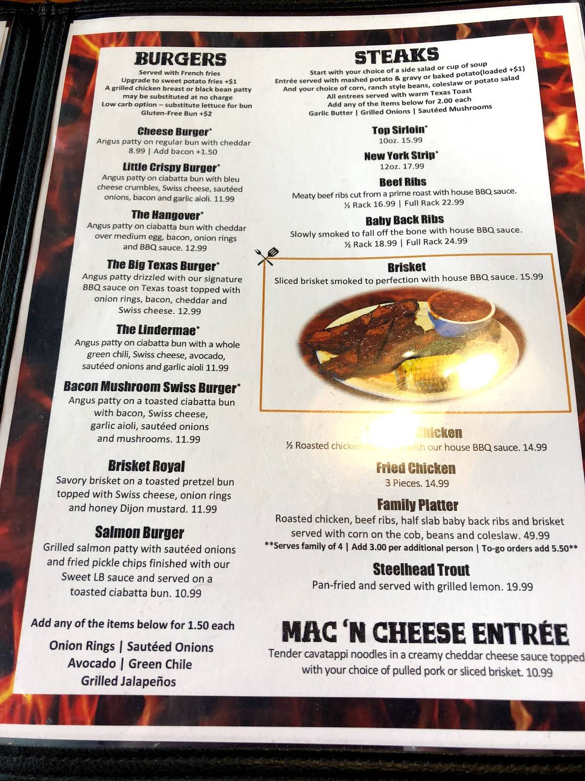 Menu at Lulu Belle's BBQ, Ash Fork