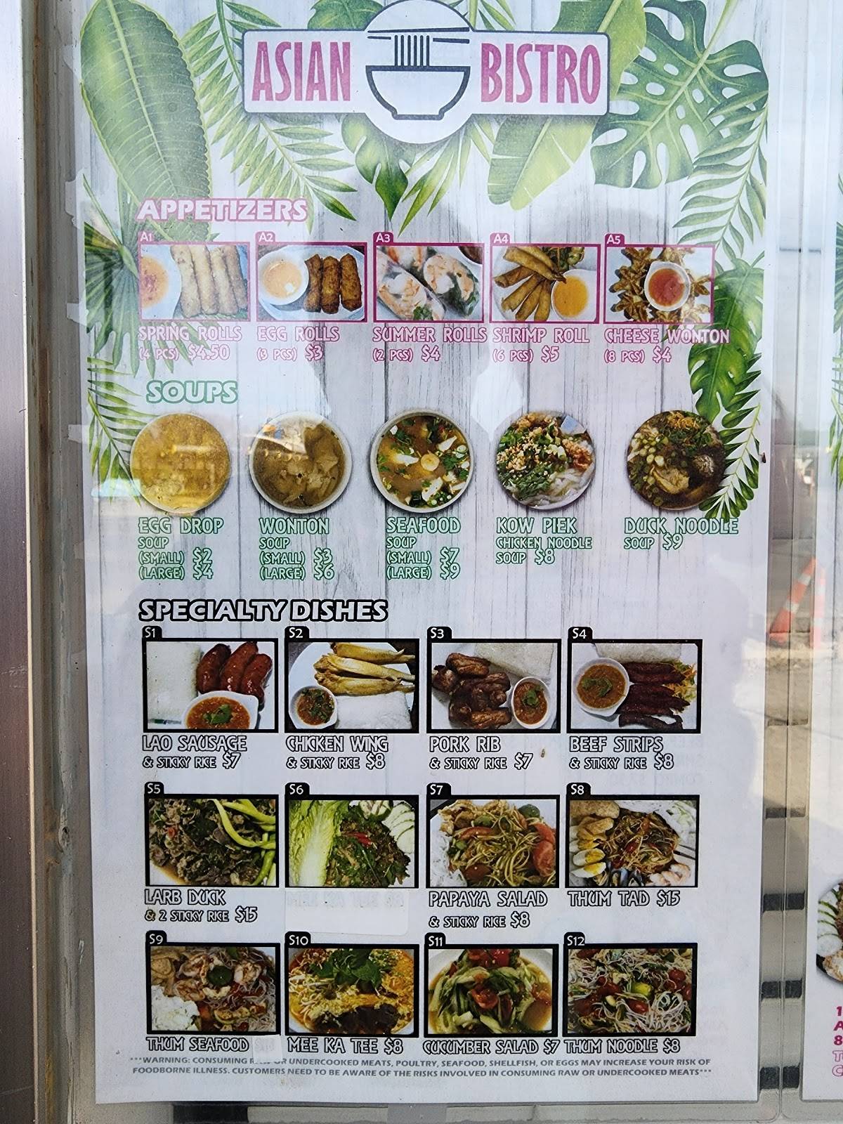 Menu at Asian Bistro restaurant, Amarillo