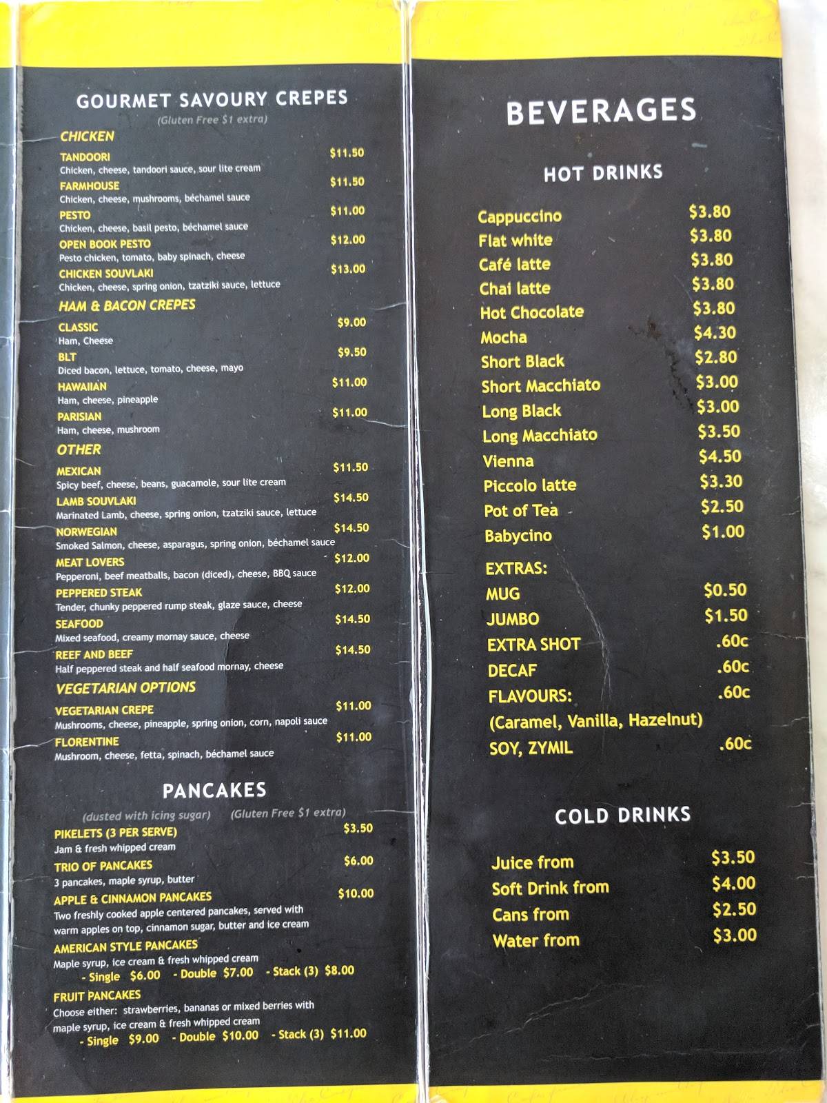Menu at The Crepe Cafe, Aspley