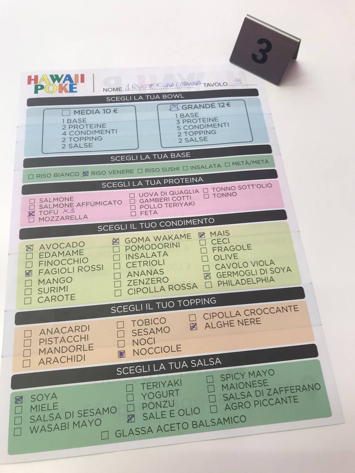Menu da Hawaii poke ristorante, Asti
