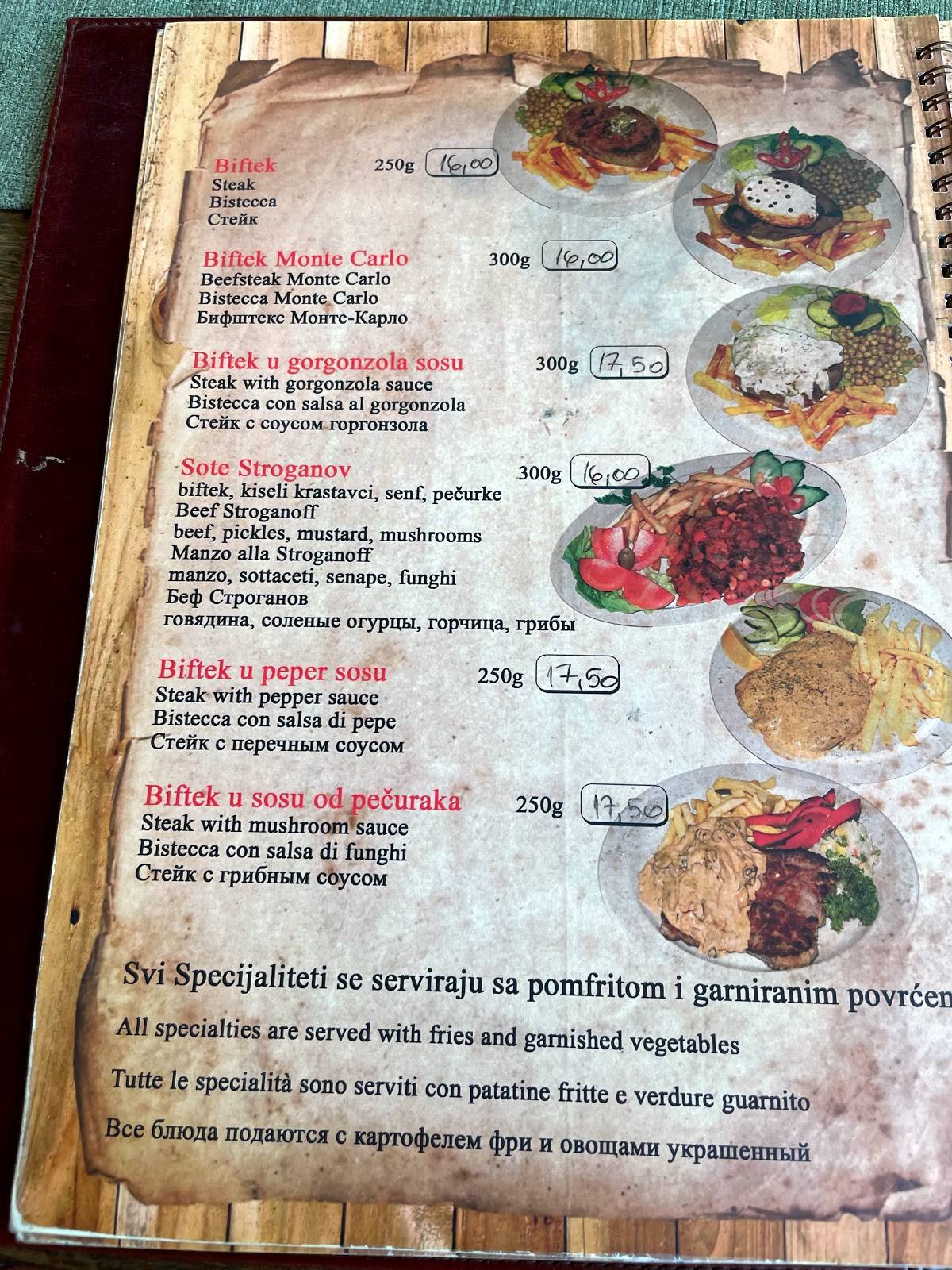 Menu at Aurora Restaurant, Bijela