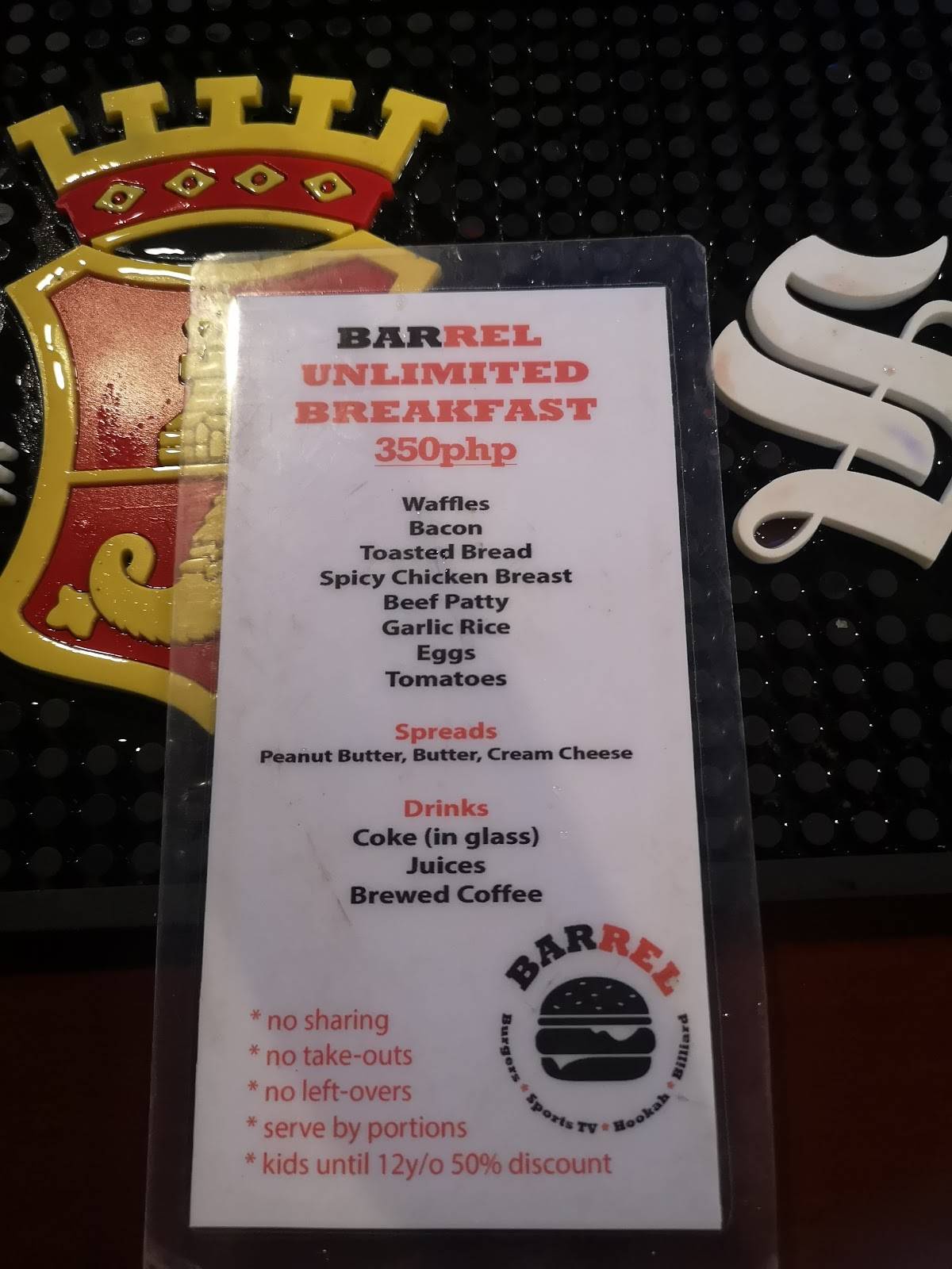 Menu at BARREL: Beachfront Sports Bar (Siargao), General Luna