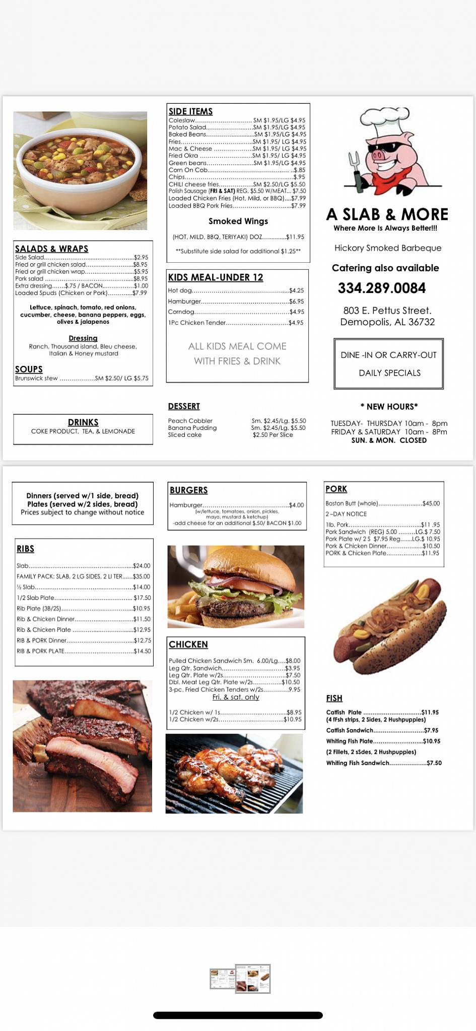 Menu at A Slab and More BBQ, Demopolis