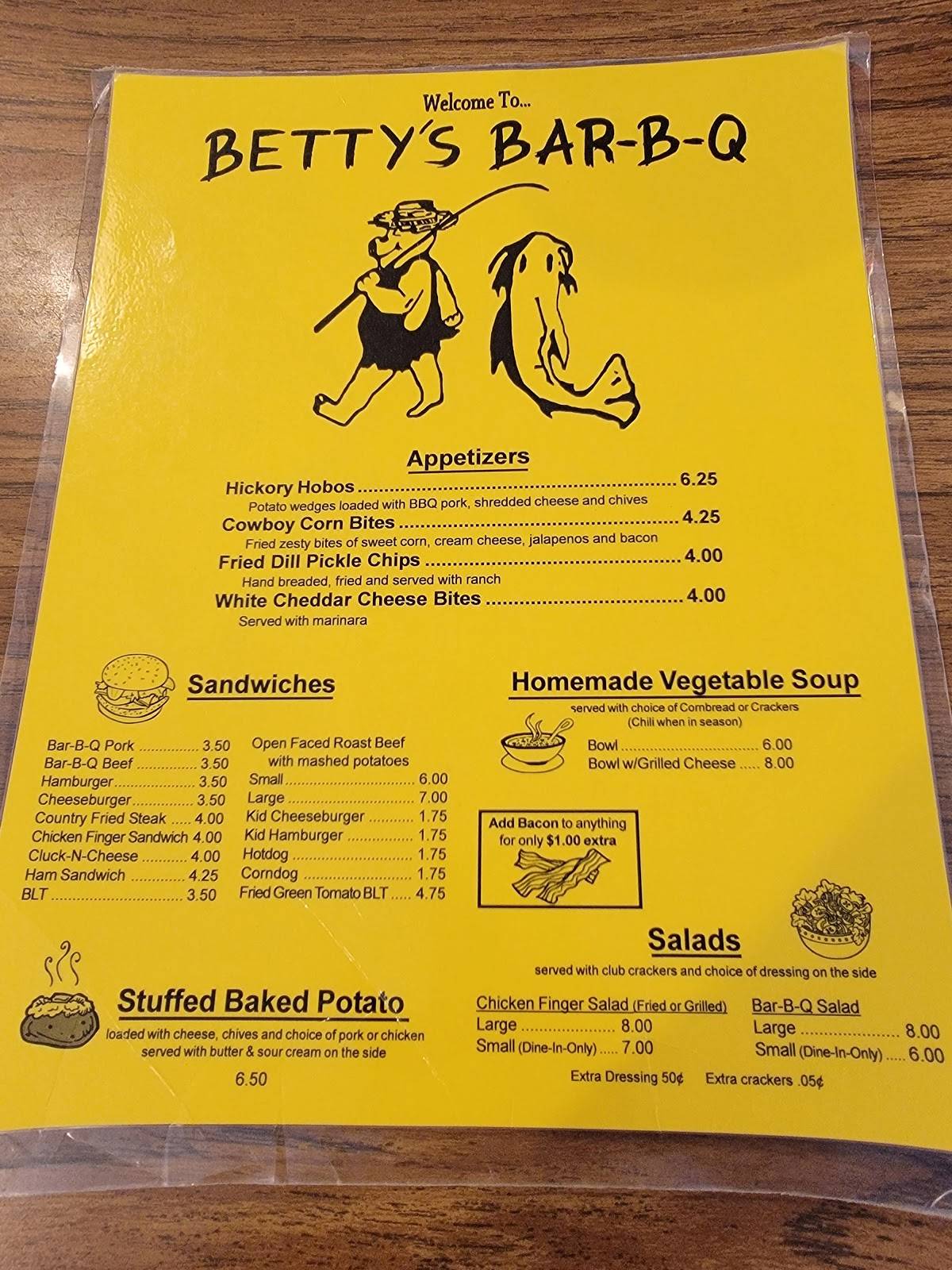 Menu at Betty's Bar-B-Q, Anniston