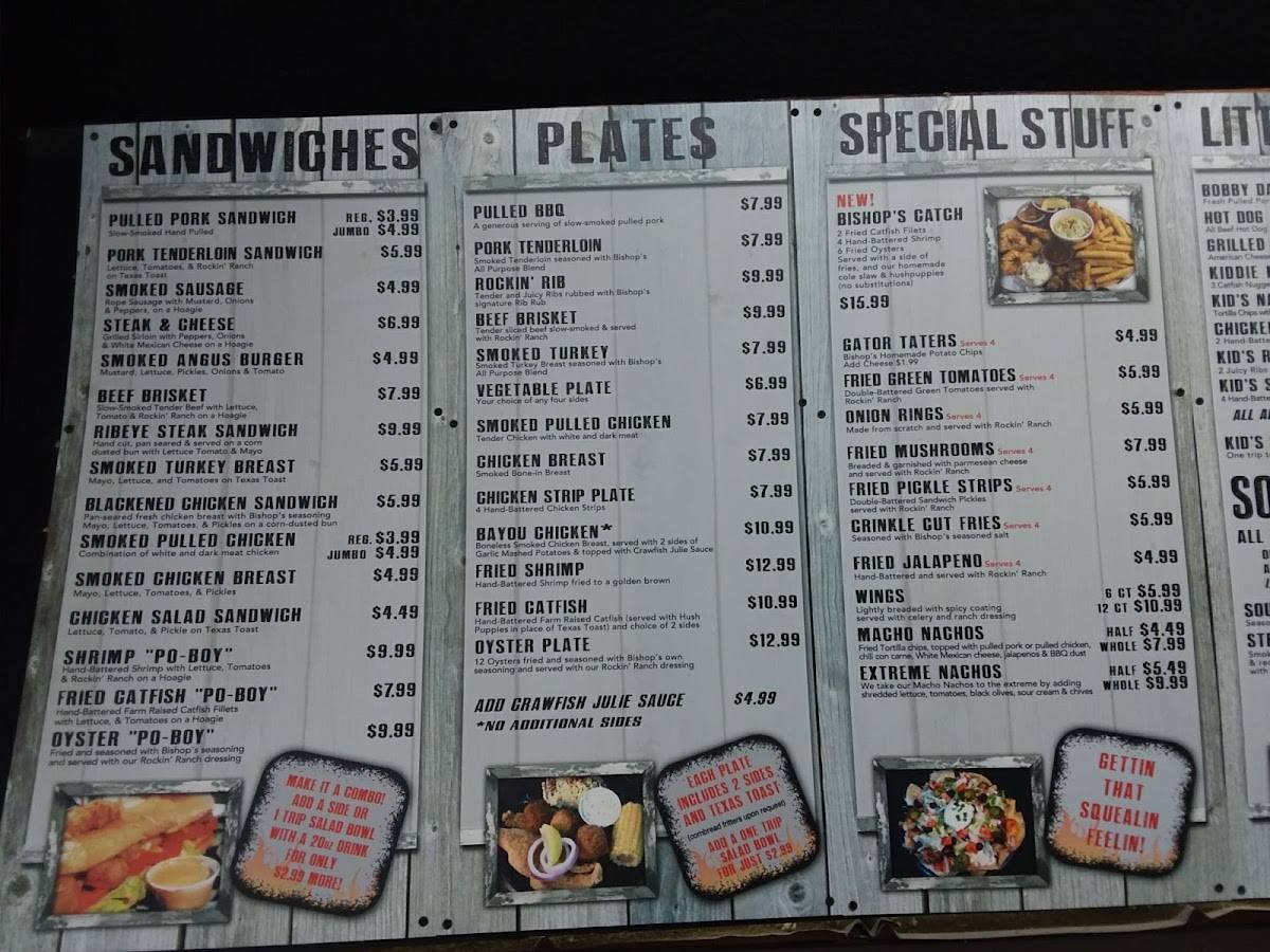 Menu at Bishop's BBQ Grill, Tupelo, McCullough Blvd