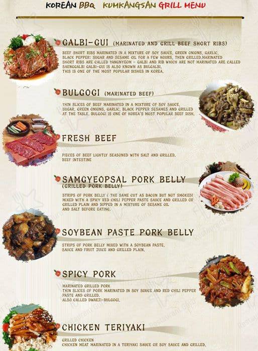 Menu at Kum Kang San BBQ Grill Buffet, Federal Way
