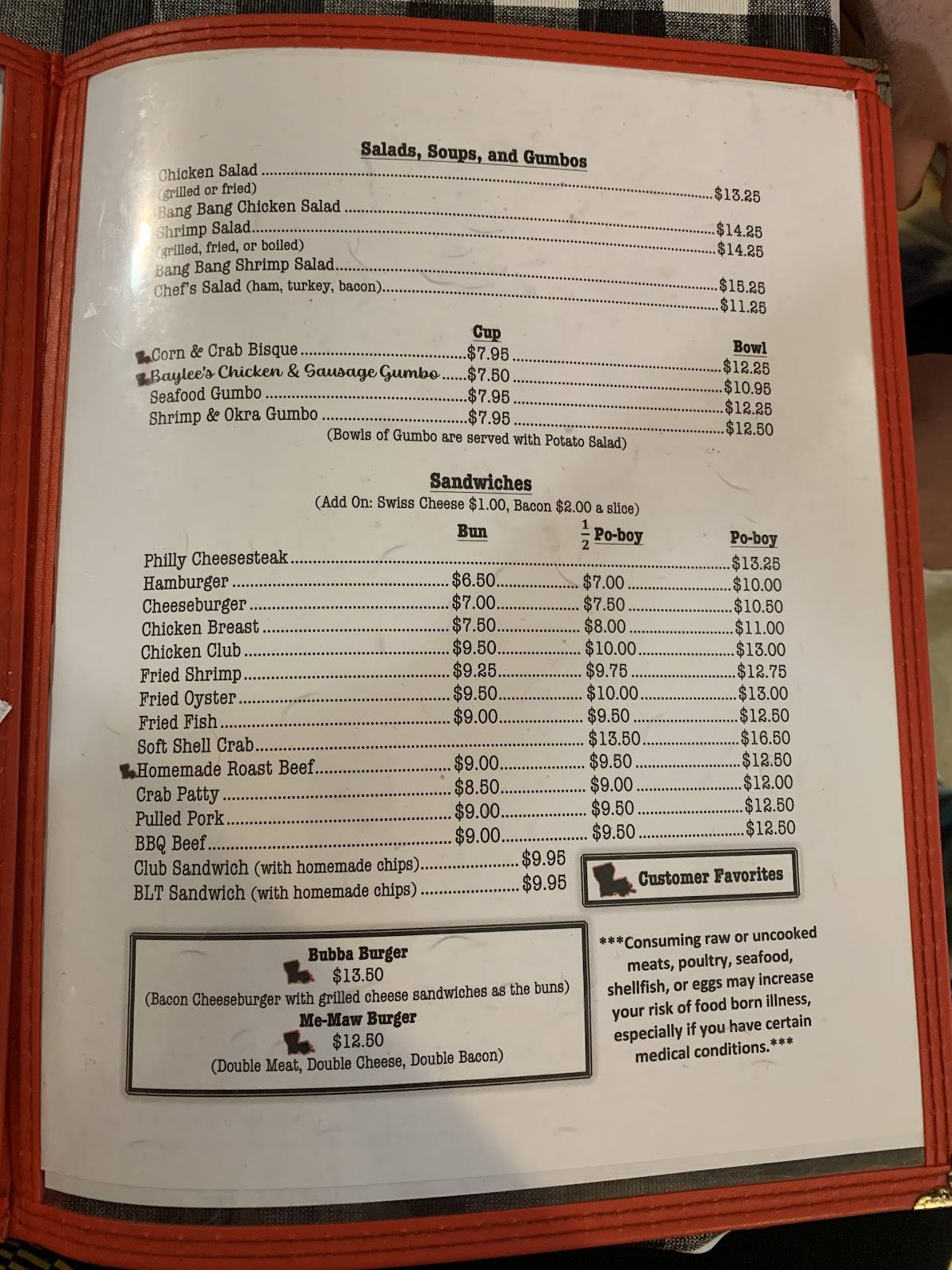 Menu at Me-Maw's Cajun Cuisine BBQ, Golden Meadow