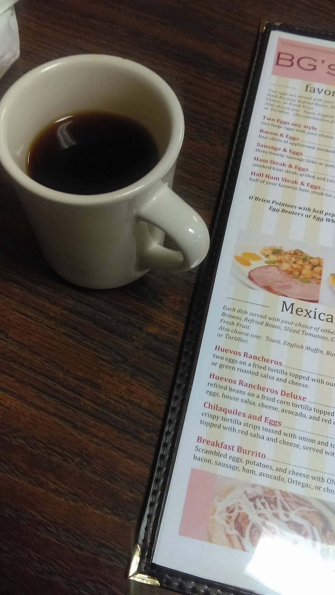 Menu at BG's Cafe, Oxnard