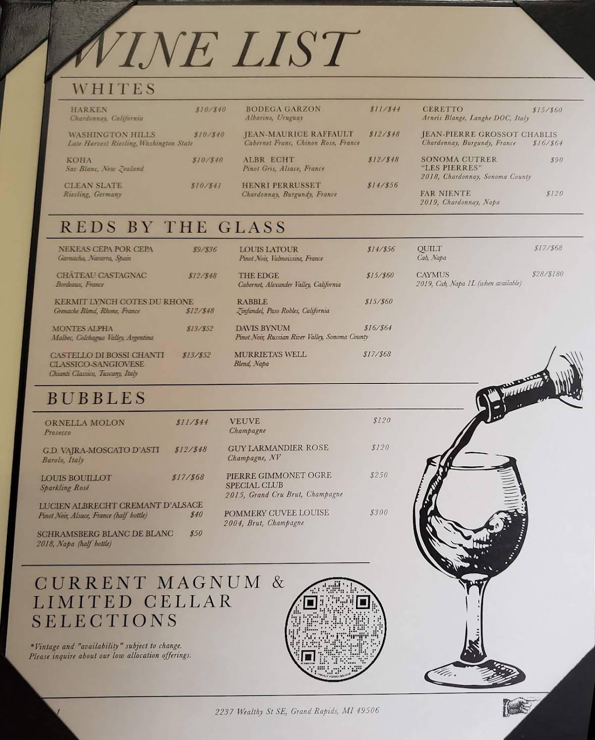 Menu at Bowdie’s Chophouse steakhouse, East Grand Rapids