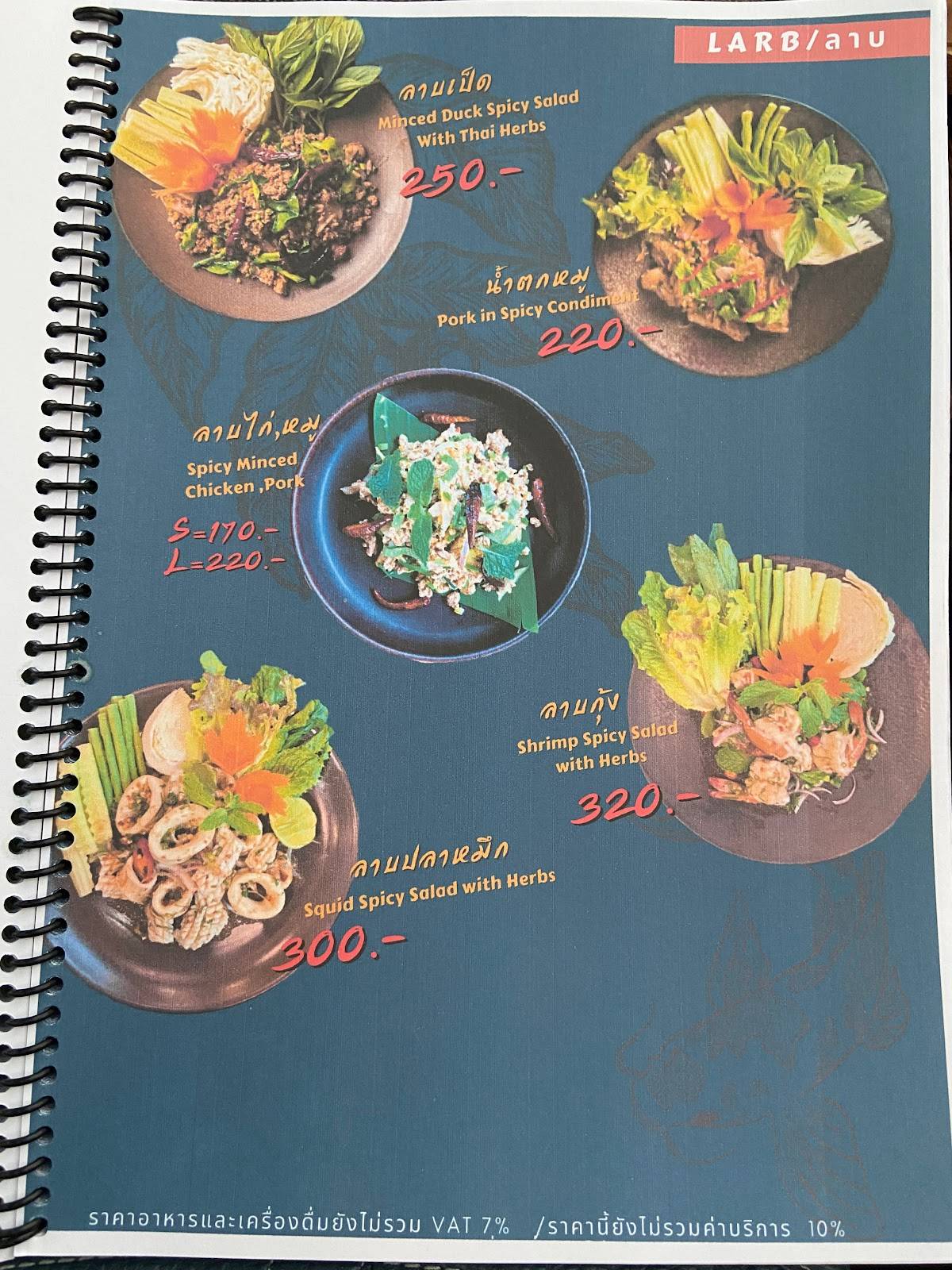 Menu at Baan Suan Sathon cafe, Bangkok