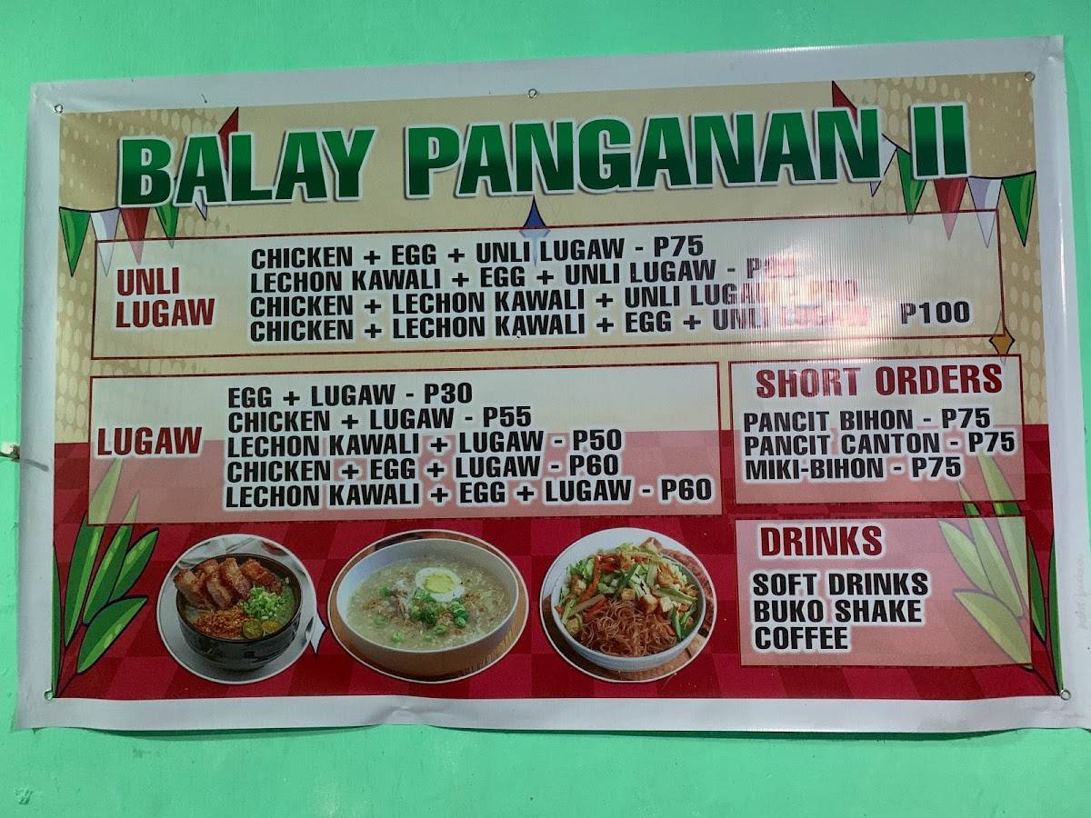 Menu at Balay Panganan restaurant, Lamut
