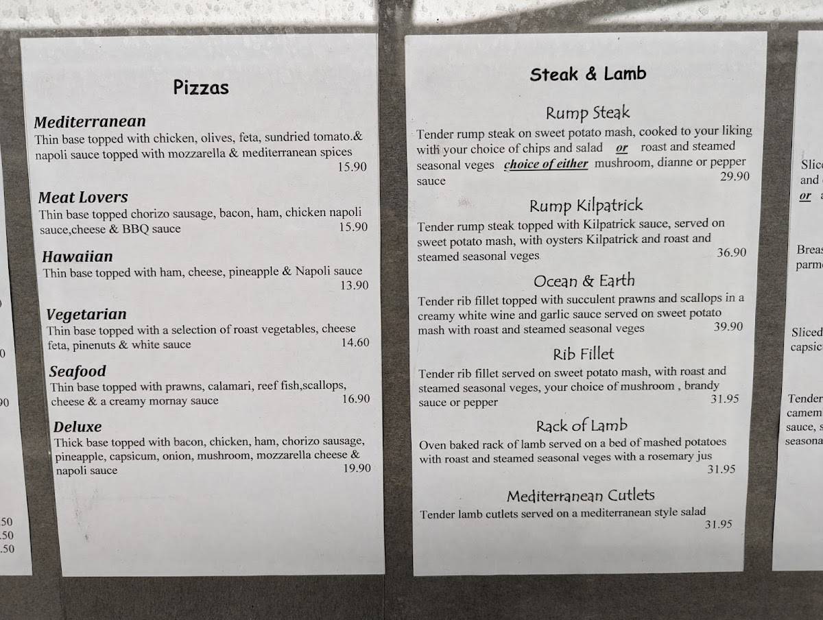 Menu at Baltimore restaurant, Burnett Heads, Marina Dr