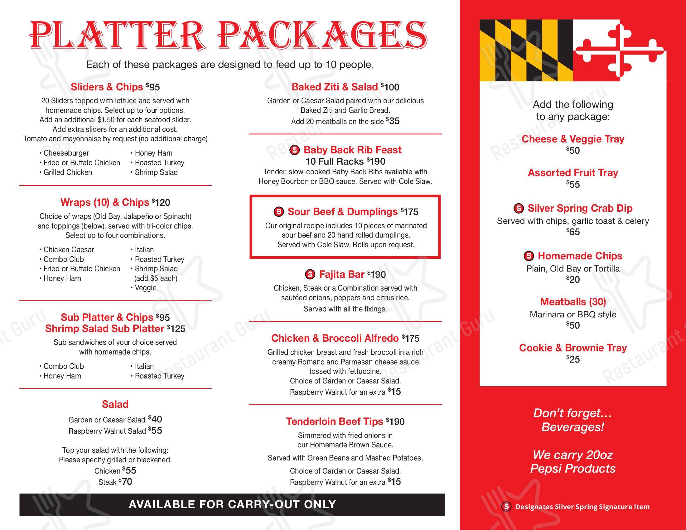 Menu at Silver Spring Mining Company pub & bar, Perry Hall