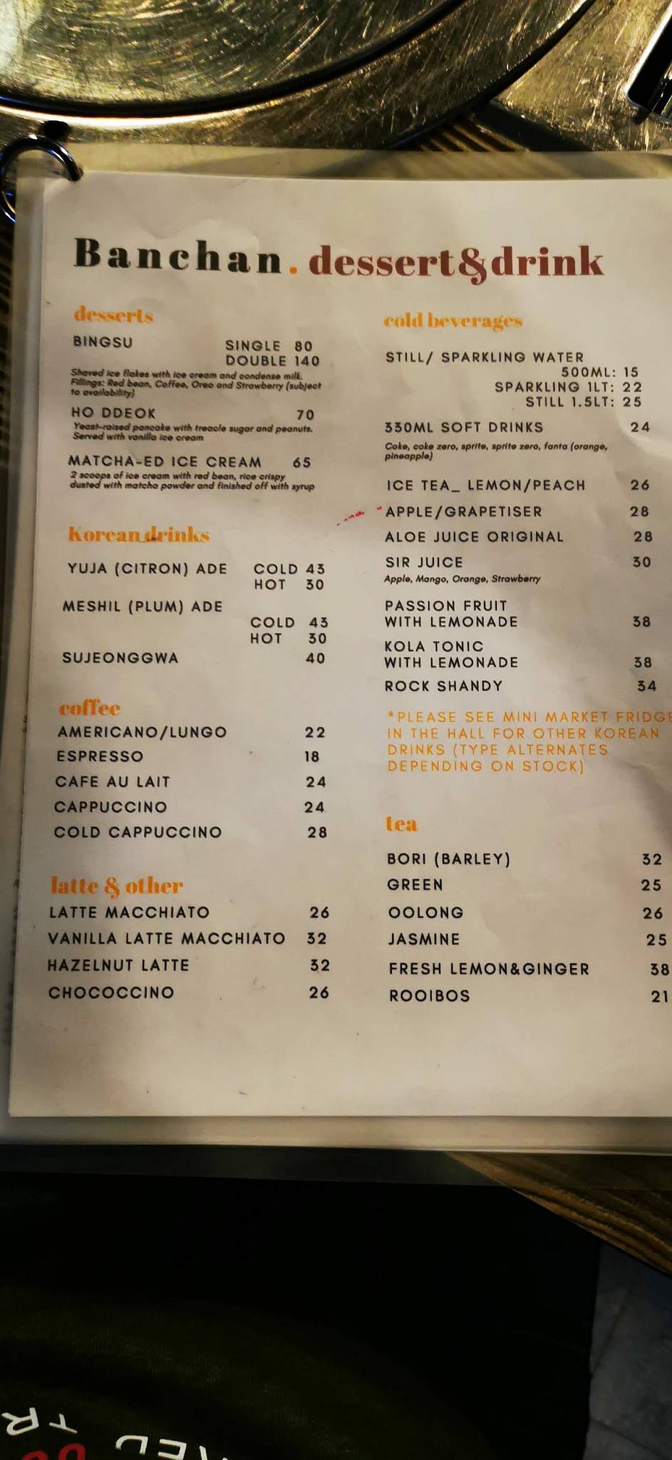 Menu at Banchan Korean Restaurant, Sandton