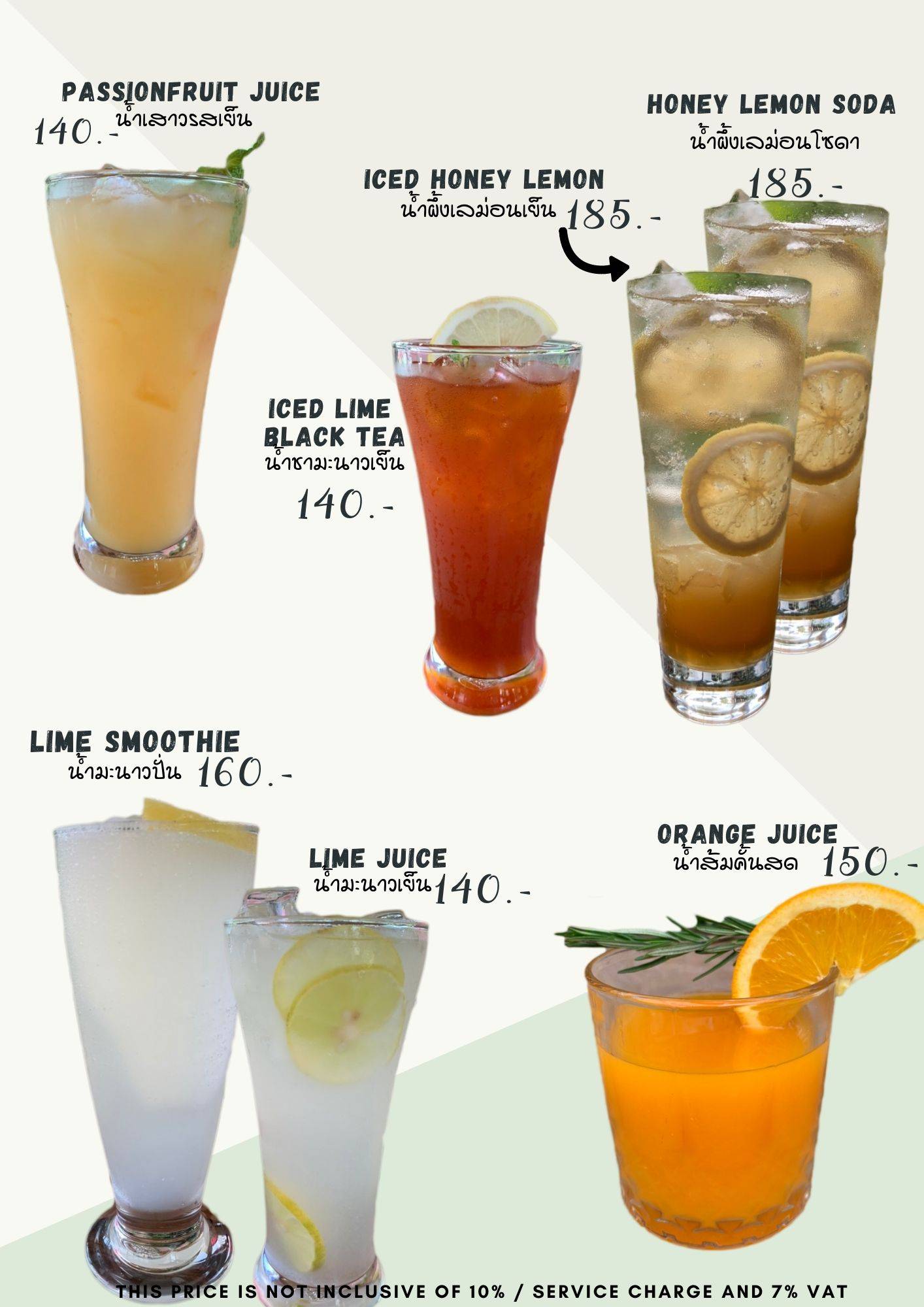 Menu at Baan Suan Sathon cafe, Bangkok