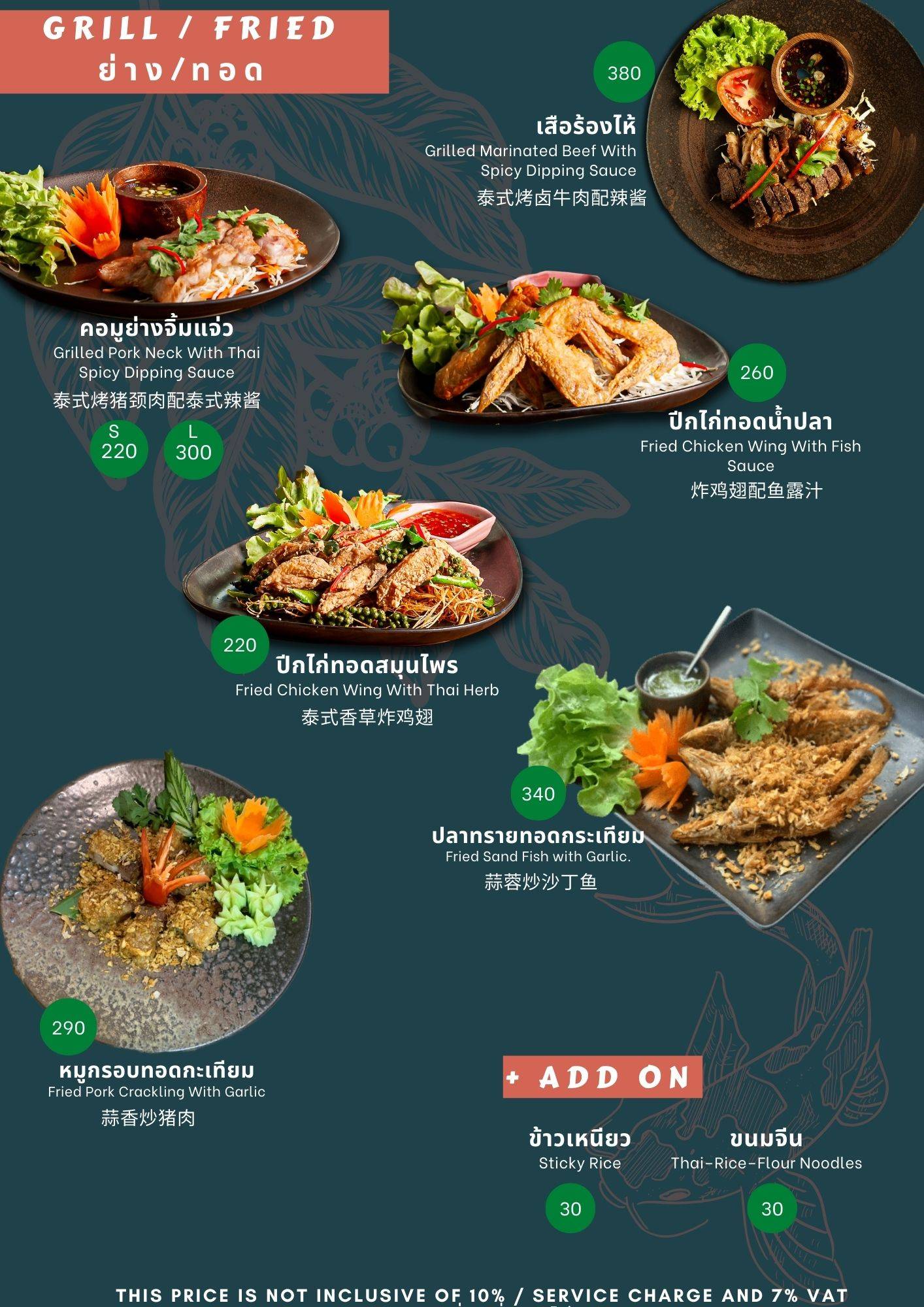 Menu at Baan Suan Sathon cafe, Bangkok