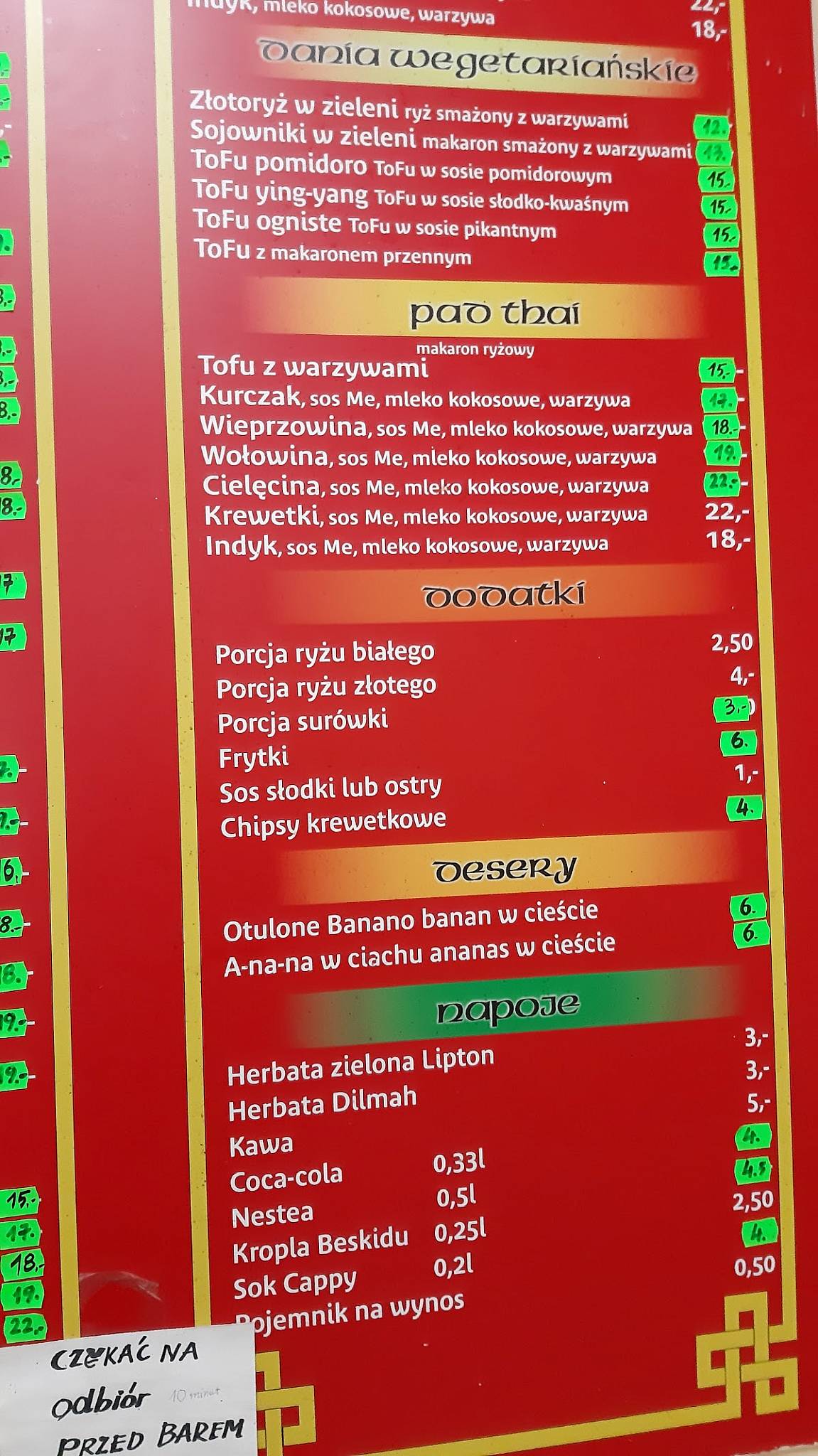 Menu at Bar Sajgon, Warsaw, Panny Wodnej 46/48