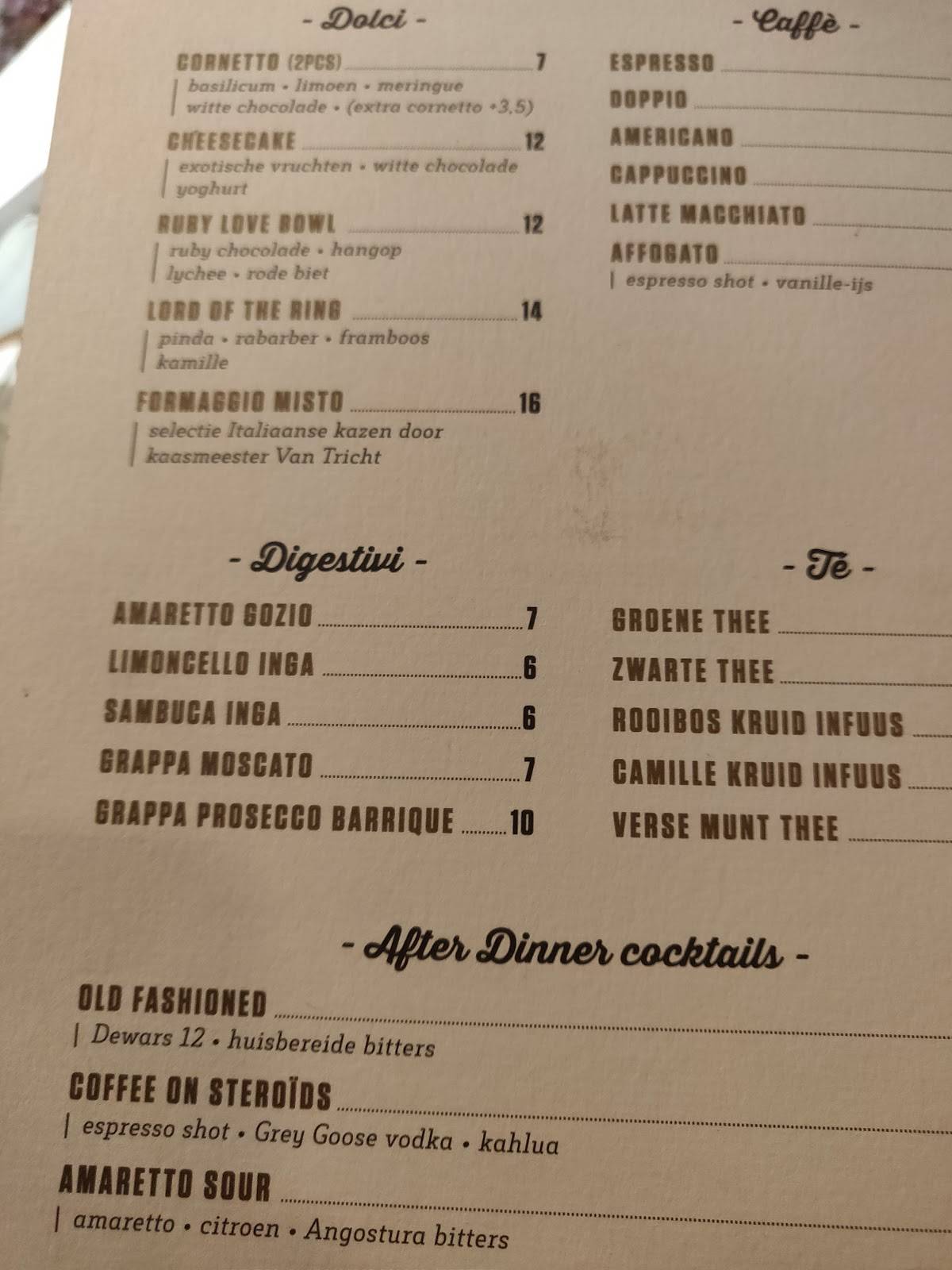 Menu at Baracca, Leuven