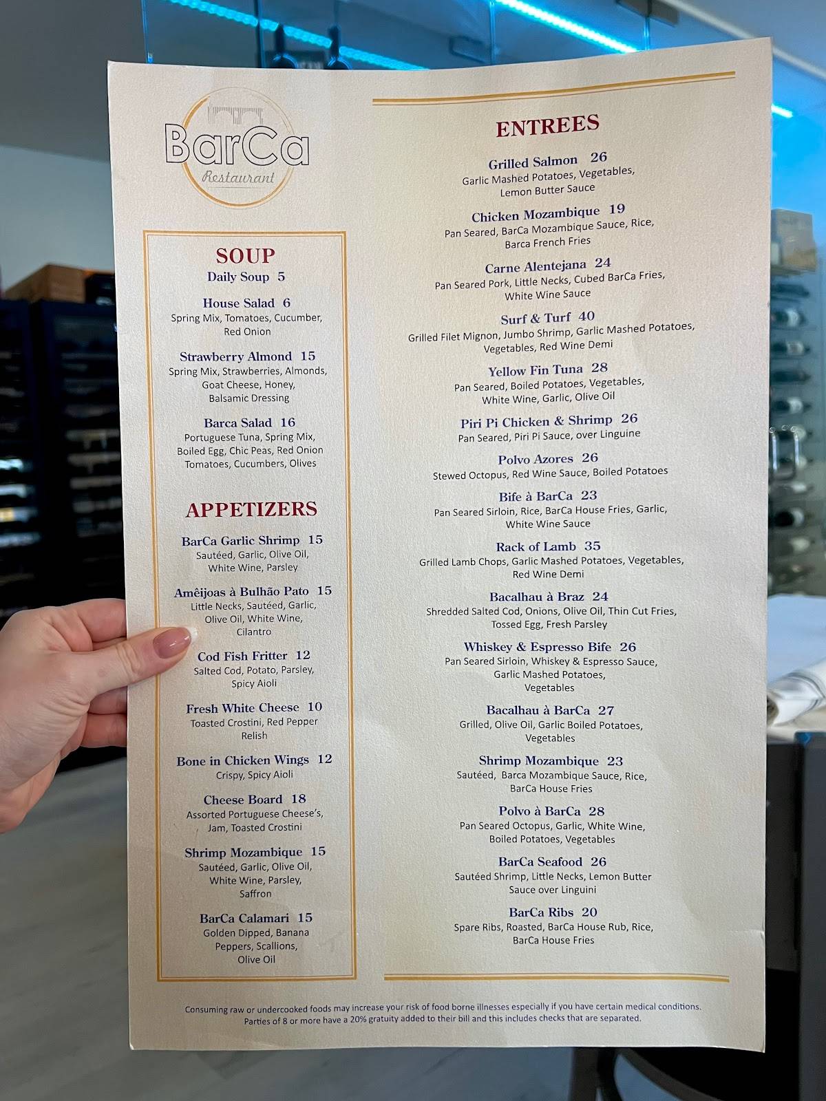Menu at Barca Restaurant, Fall River
